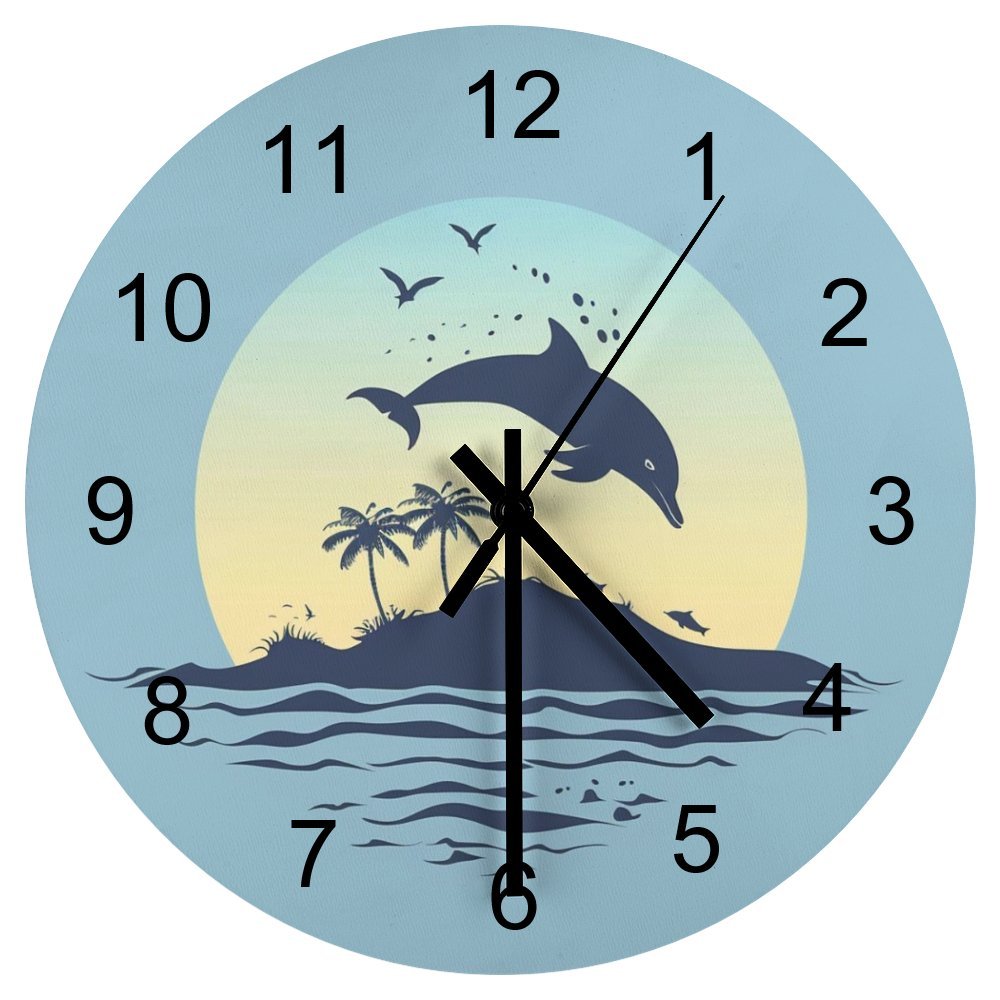 HANMUN Dolphin Simple Round Wood Wall Clocks - Battery Operated Silence ...