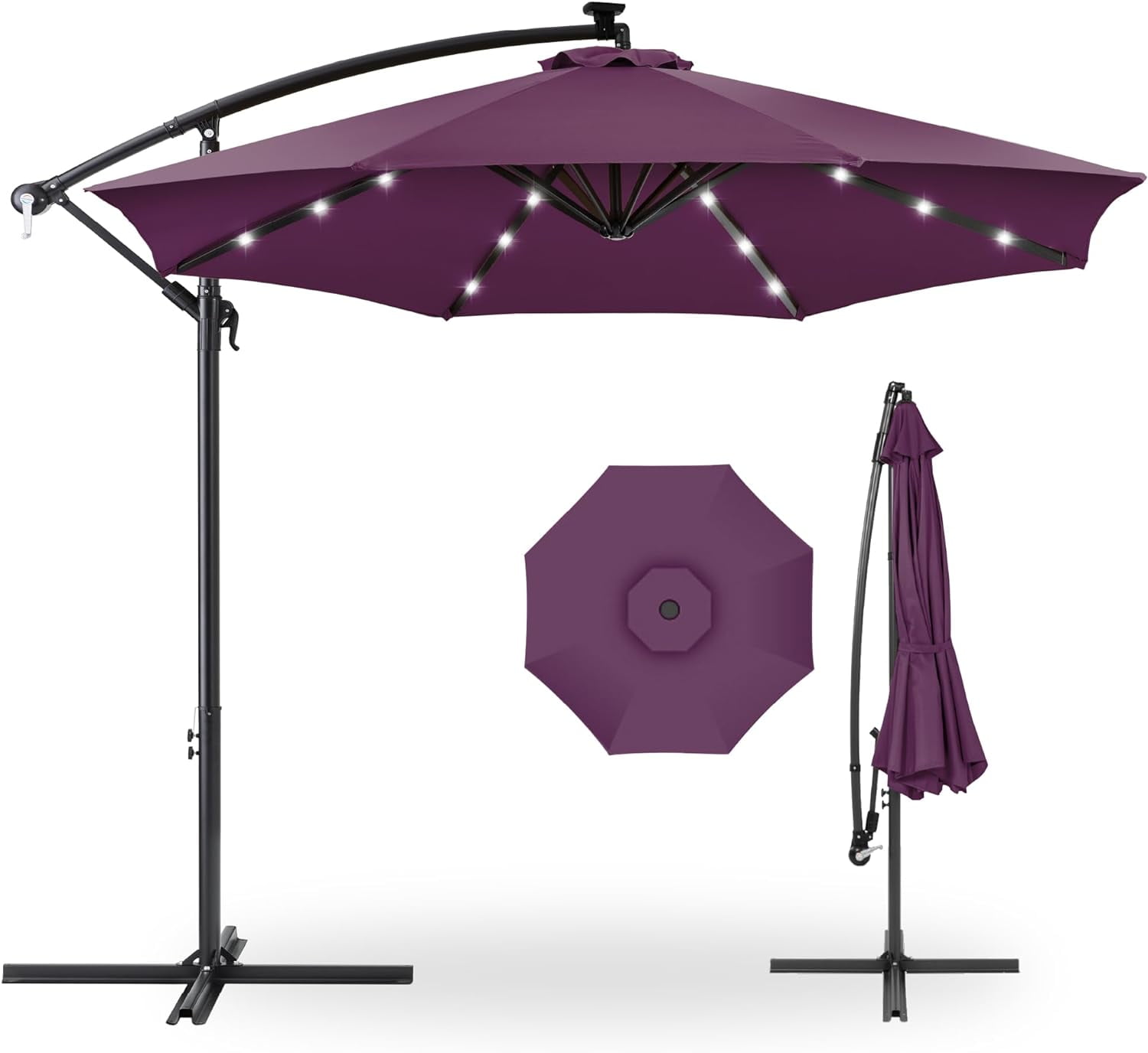 DreamyHM 10ft Solar LED Offset Hanging Market Patio Umbrella for ...