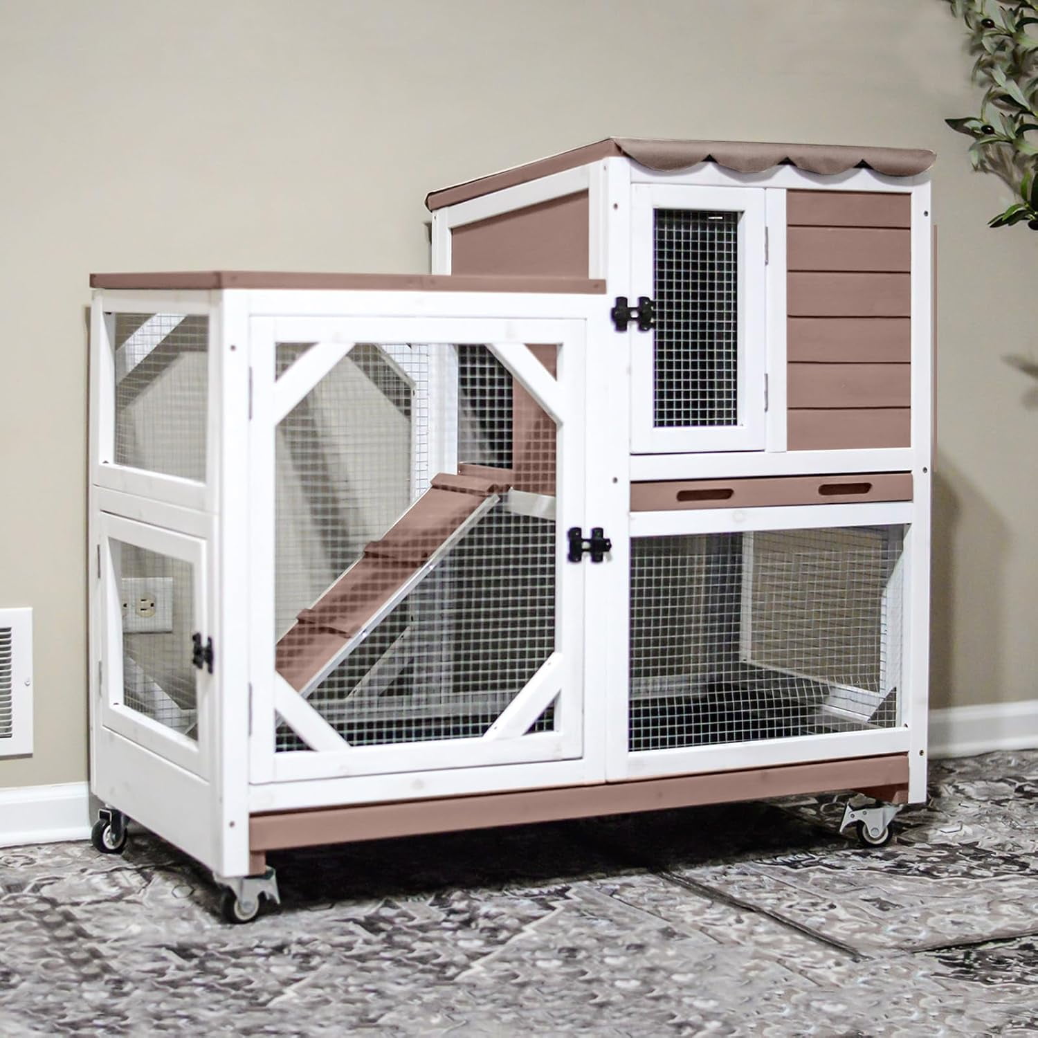 DreamyHM 2-Story Rabbit Hutch with Chew-Proof Ramp & Pull-Out Trays ...
