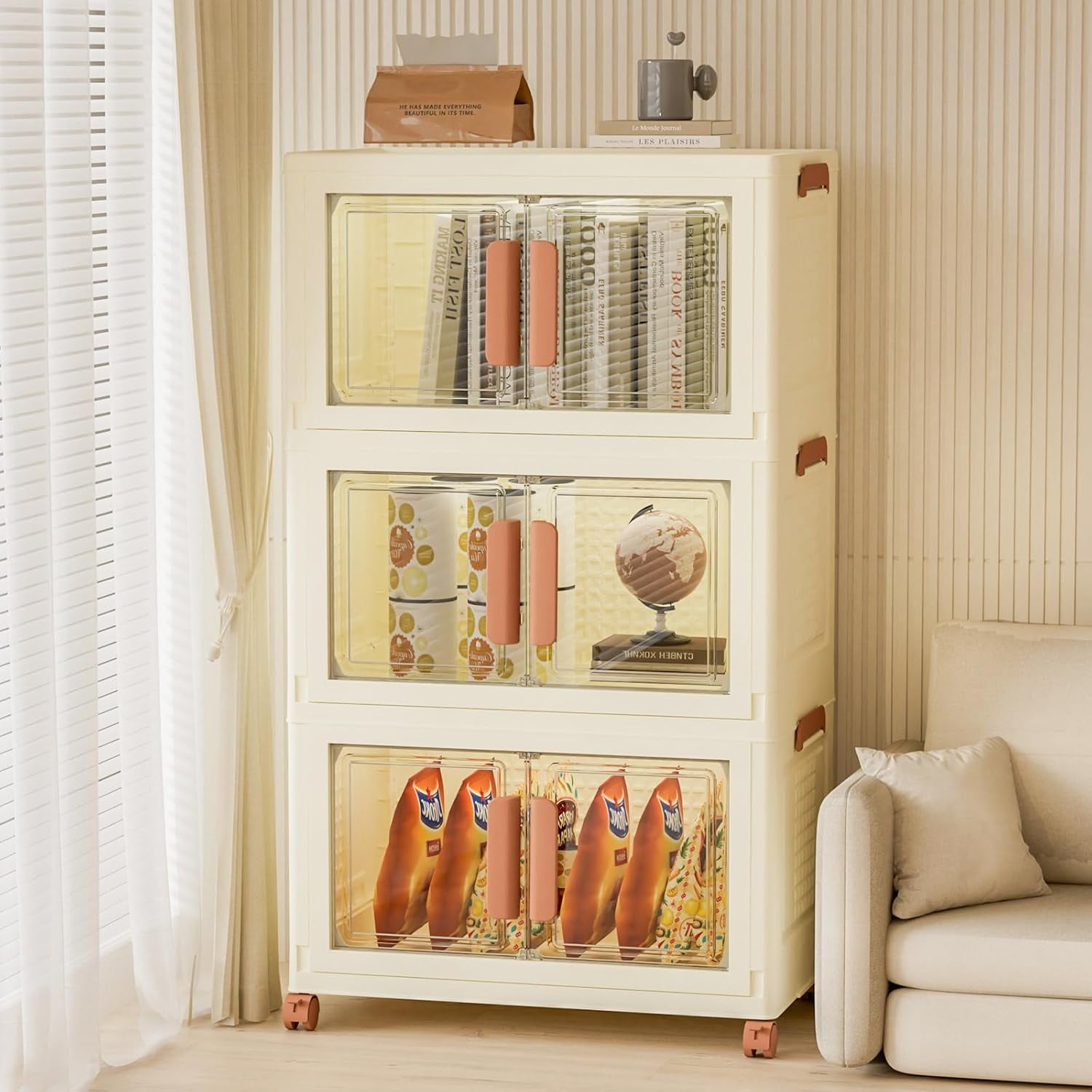 DreamyHM 48QT Stackable Storage Bins with Lids and Wheels, Collapsible ...