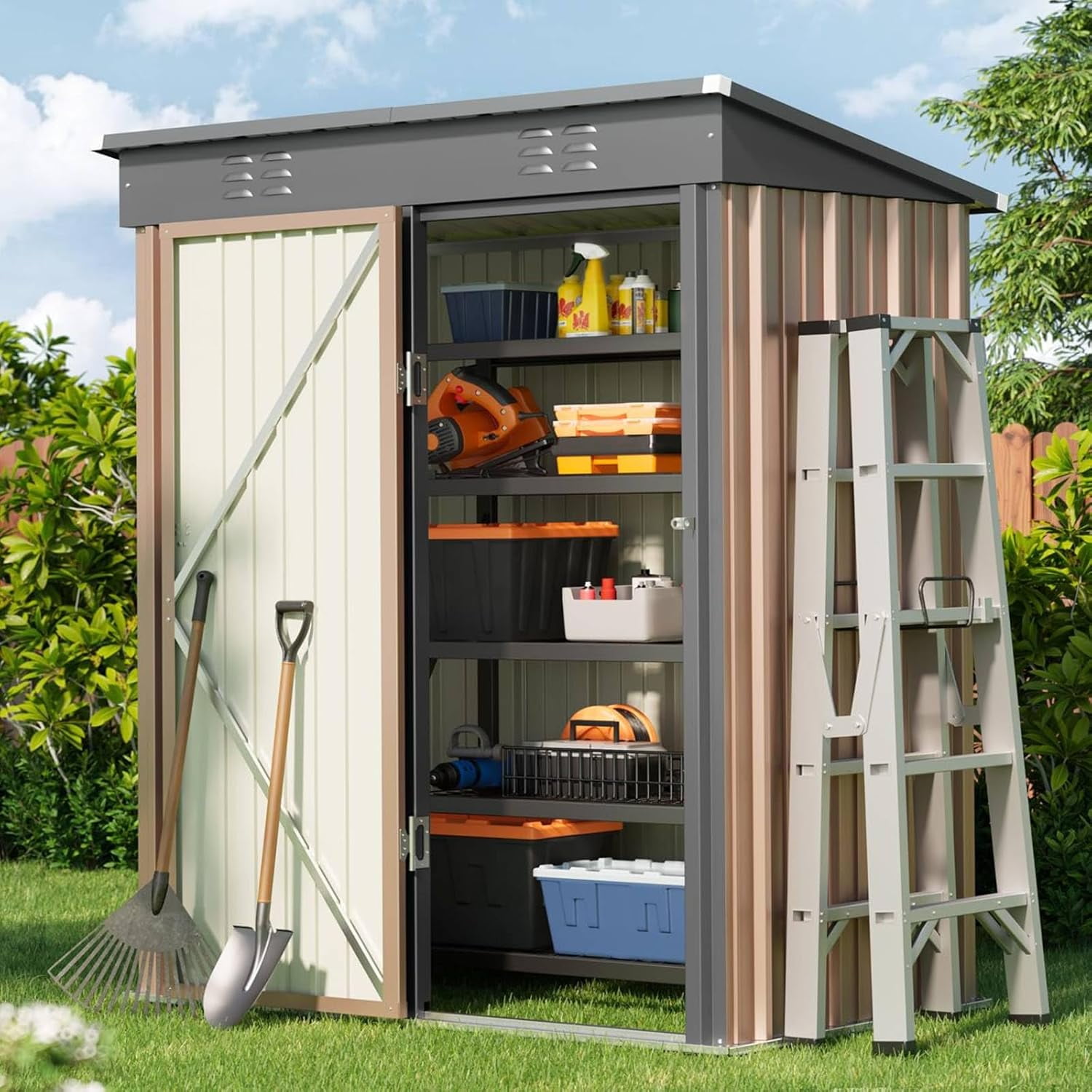 DreamyHM 5' x 3' Outdoor Storage Shed Clearance, Metal Outdoor Storage ...