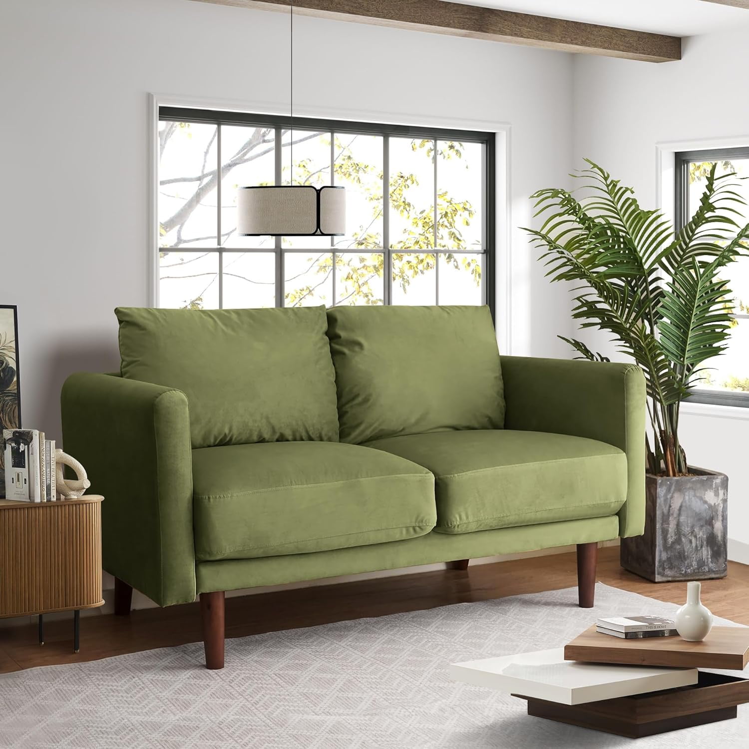 DreamyHM 56" Velvet Sofa for Small Spaces, Modern Army Green Fabric ...