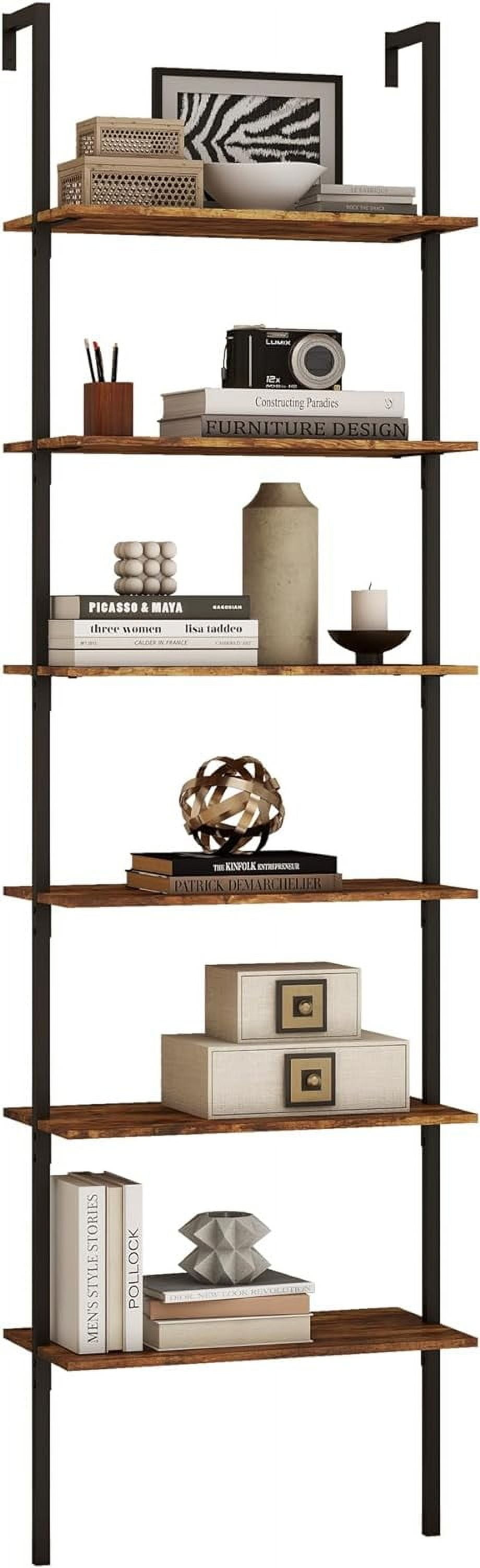DreamyHM 6 Tier Tall Modern Bookshelf, Industrial Ladder Shelf Open ...