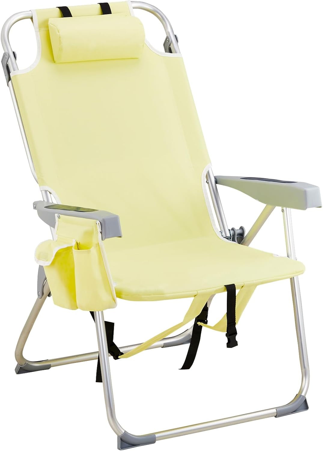 DreamyHM Folding Patio Chair with Headrest & Storage Pouch, Lightweight ...
