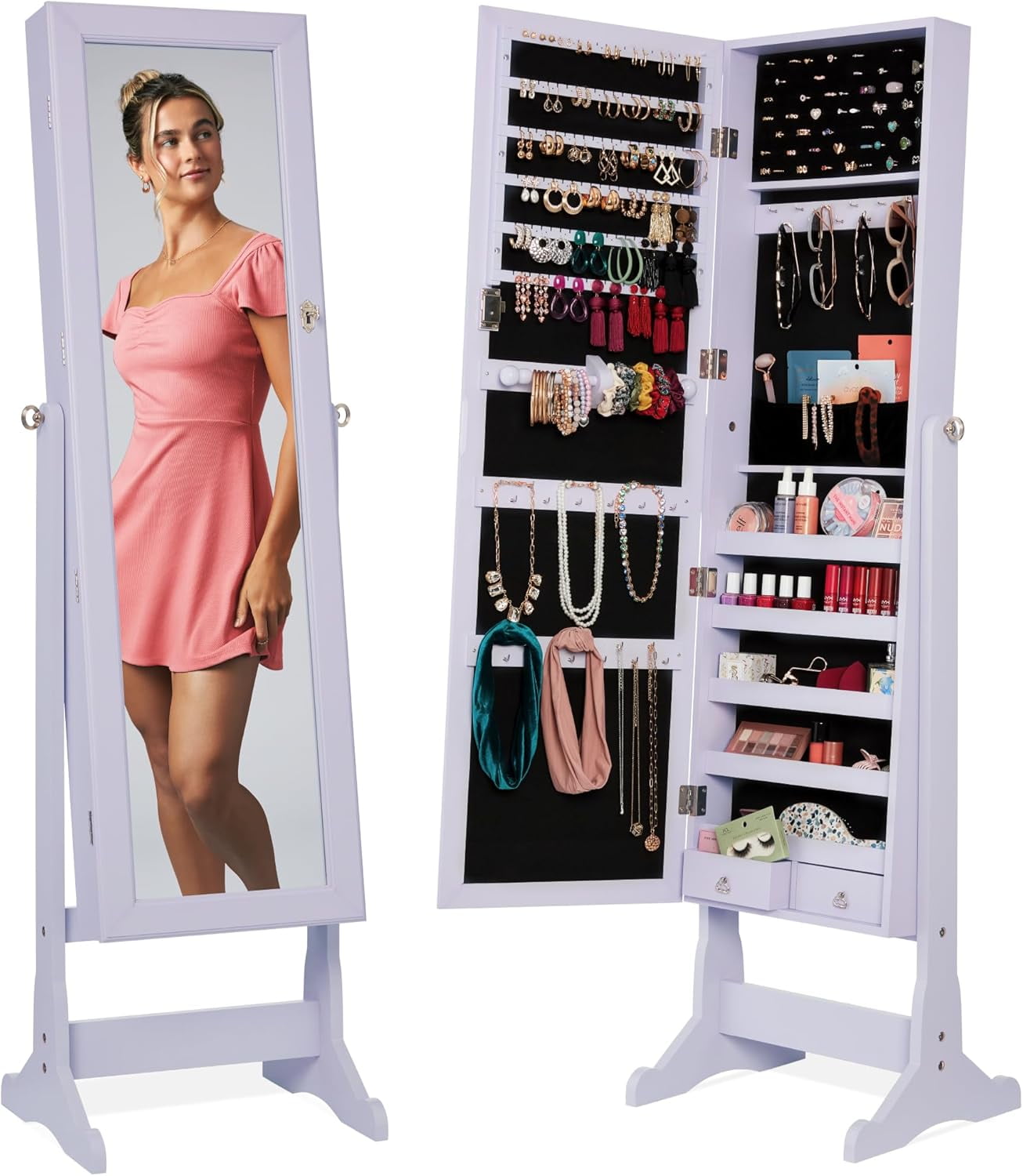 DreamyHM Freestanding Jewelry Armoire Cabinet, Full Length Standing ...