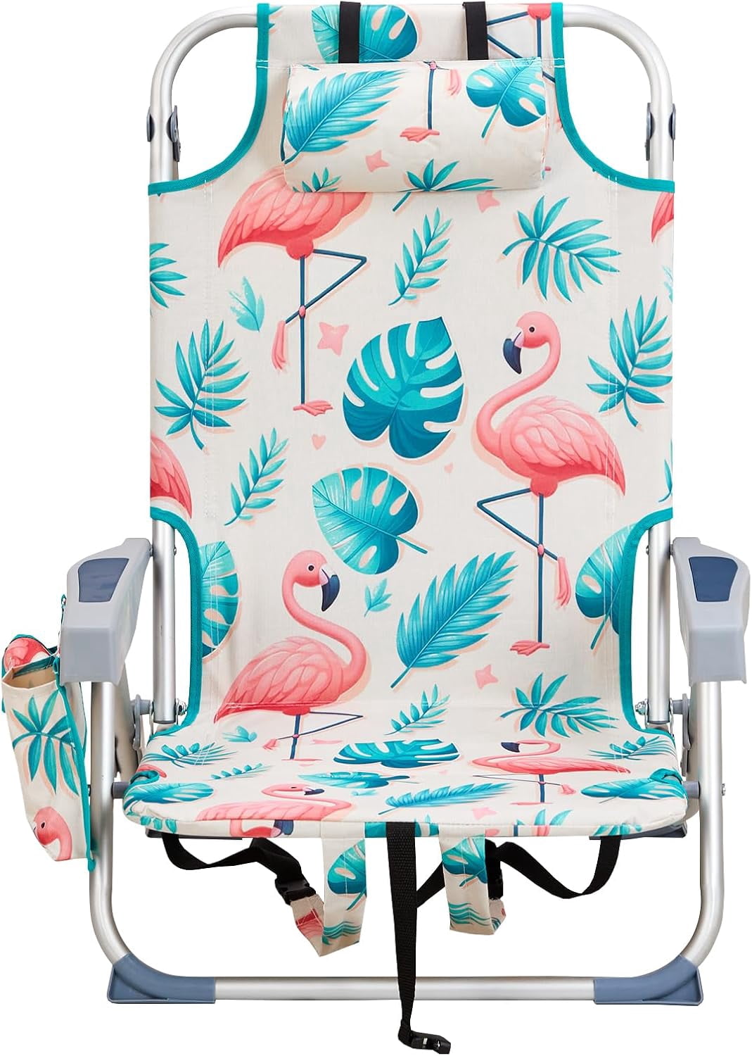 DreamyHM Low-Profile Folding Patio Chair with Headrest & Storage Pouch ...