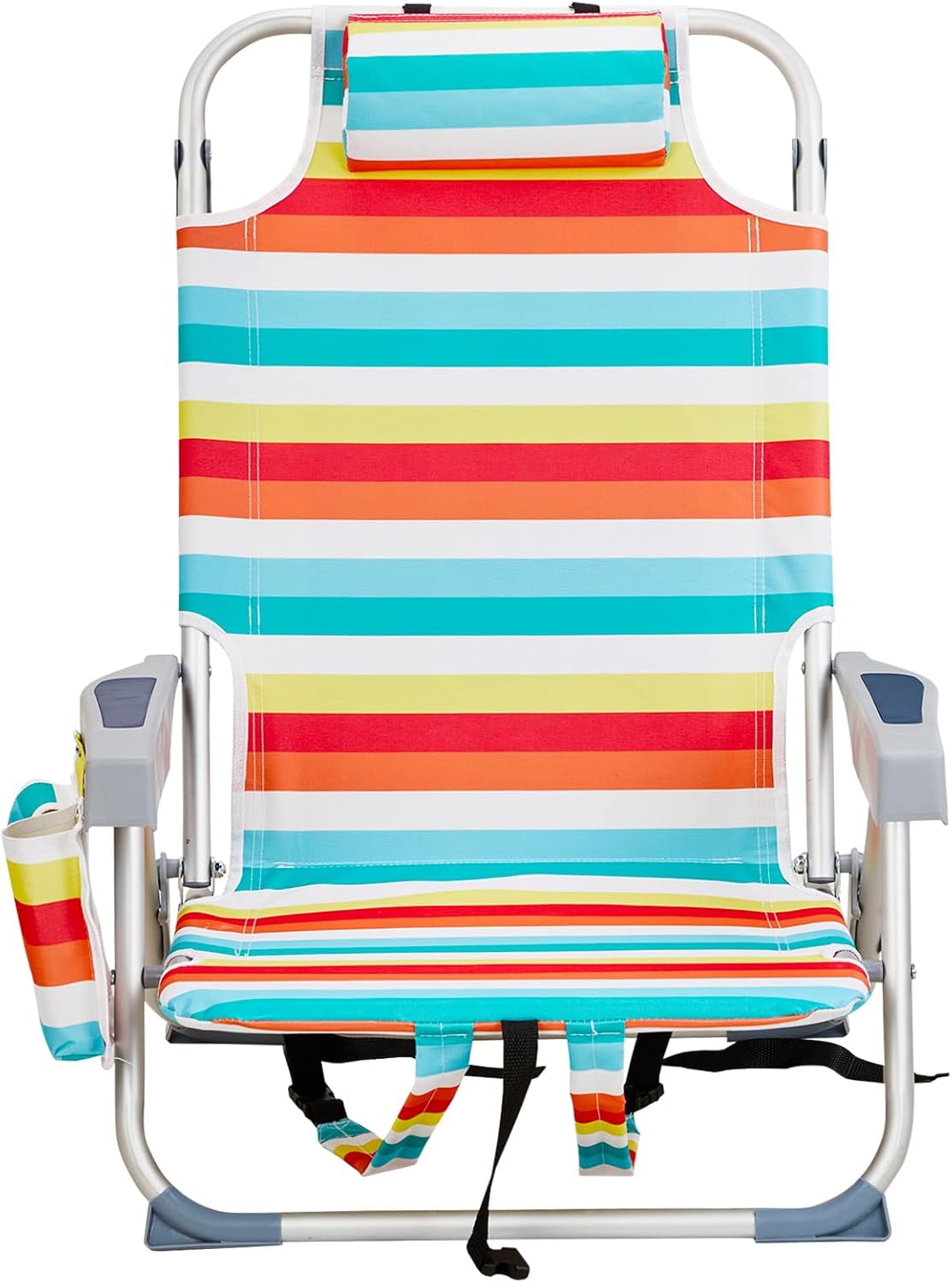 DreamyHM Low-Profile Folding Patio Chair with Headrest & Storage Pouch ...