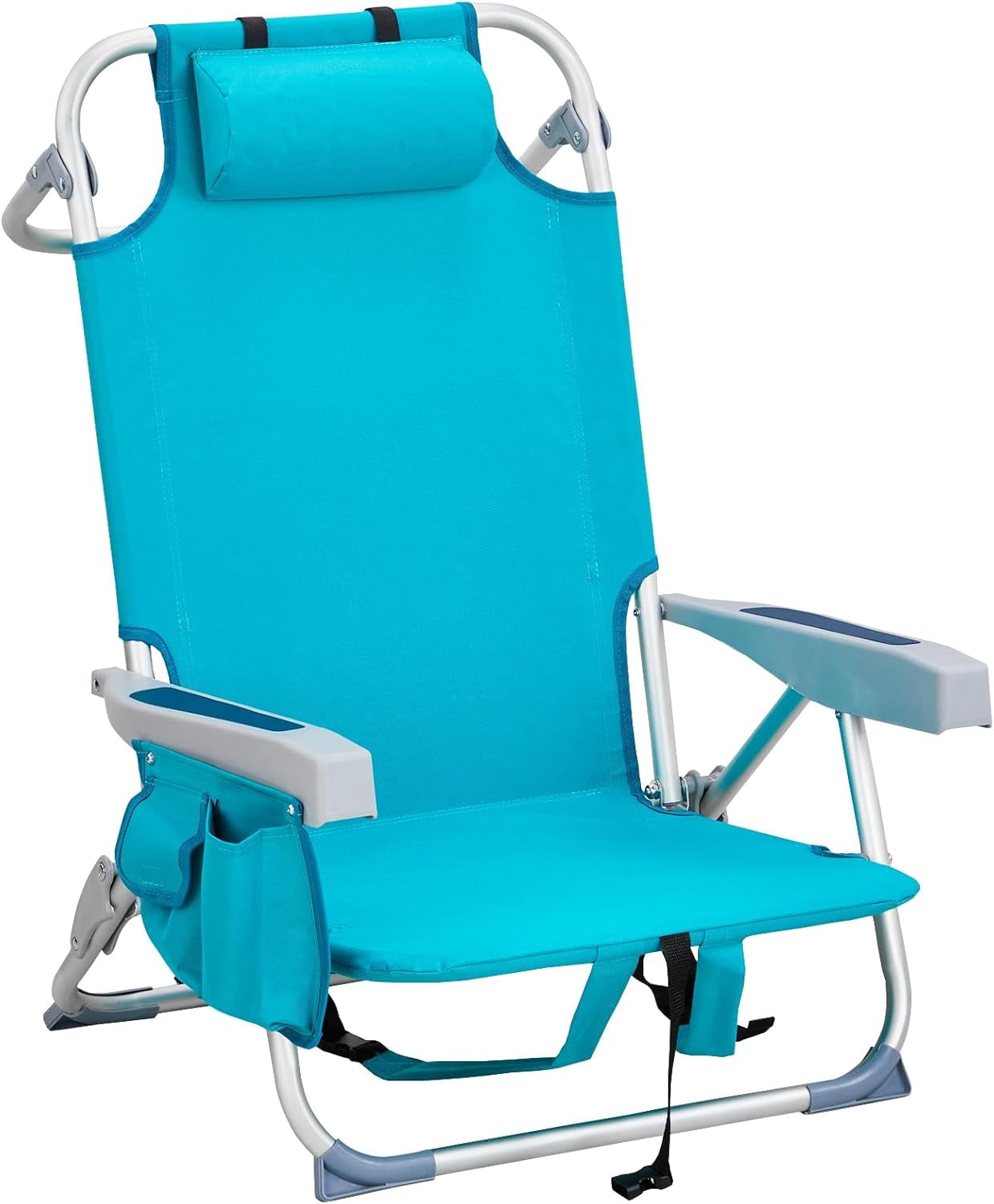 DreamyHM Low-Profile Folding Patio Chair with Headrest & Storage Pouch ...