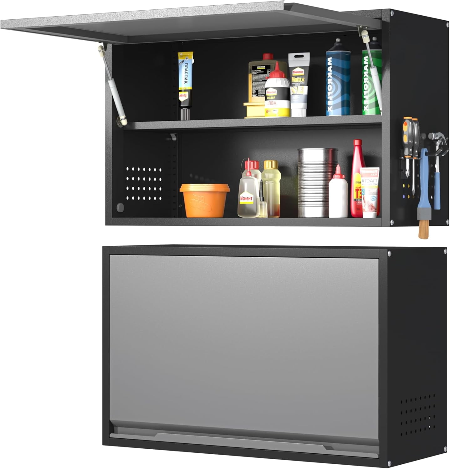 DreamyHM Metal Wall Cabinets, Garage Wall Cabinet with Up-Flip Door ...