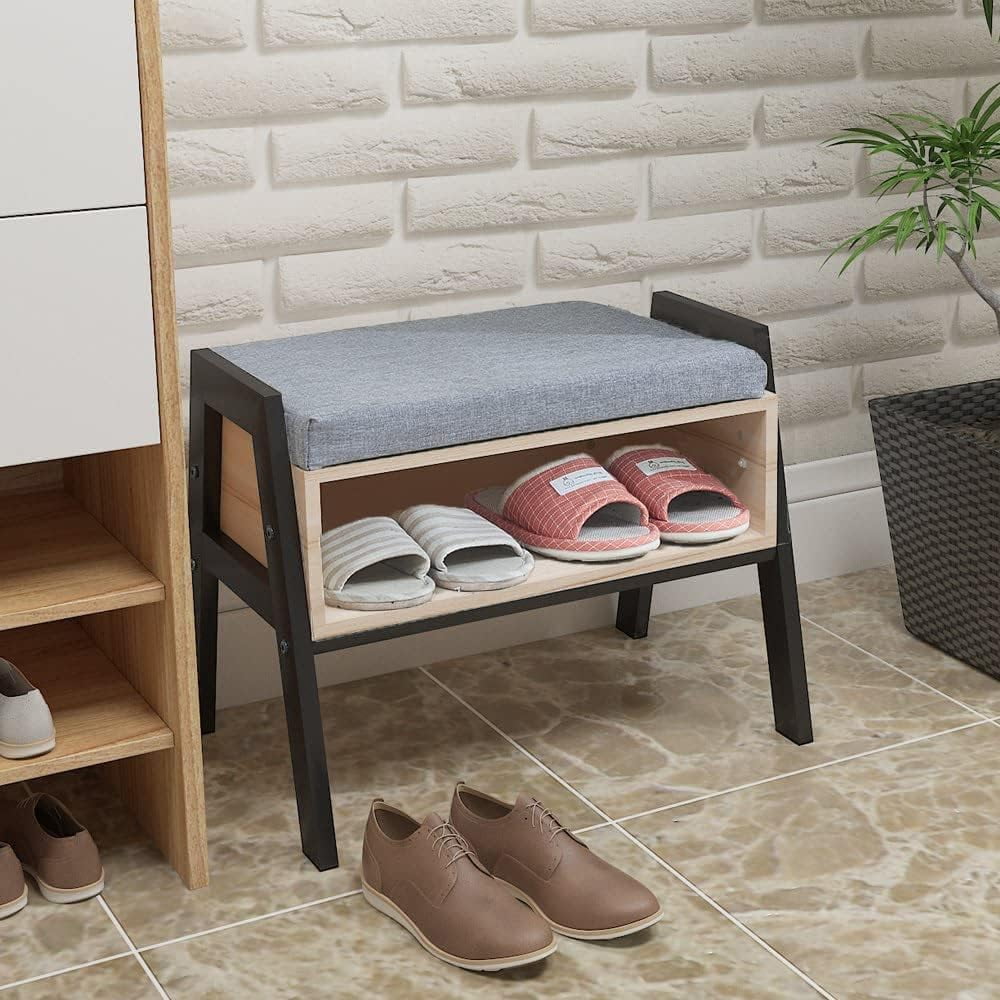 DreamyHM Modern Small Entryway Shoes Storage Bench Stool Ottoman Wooden ...