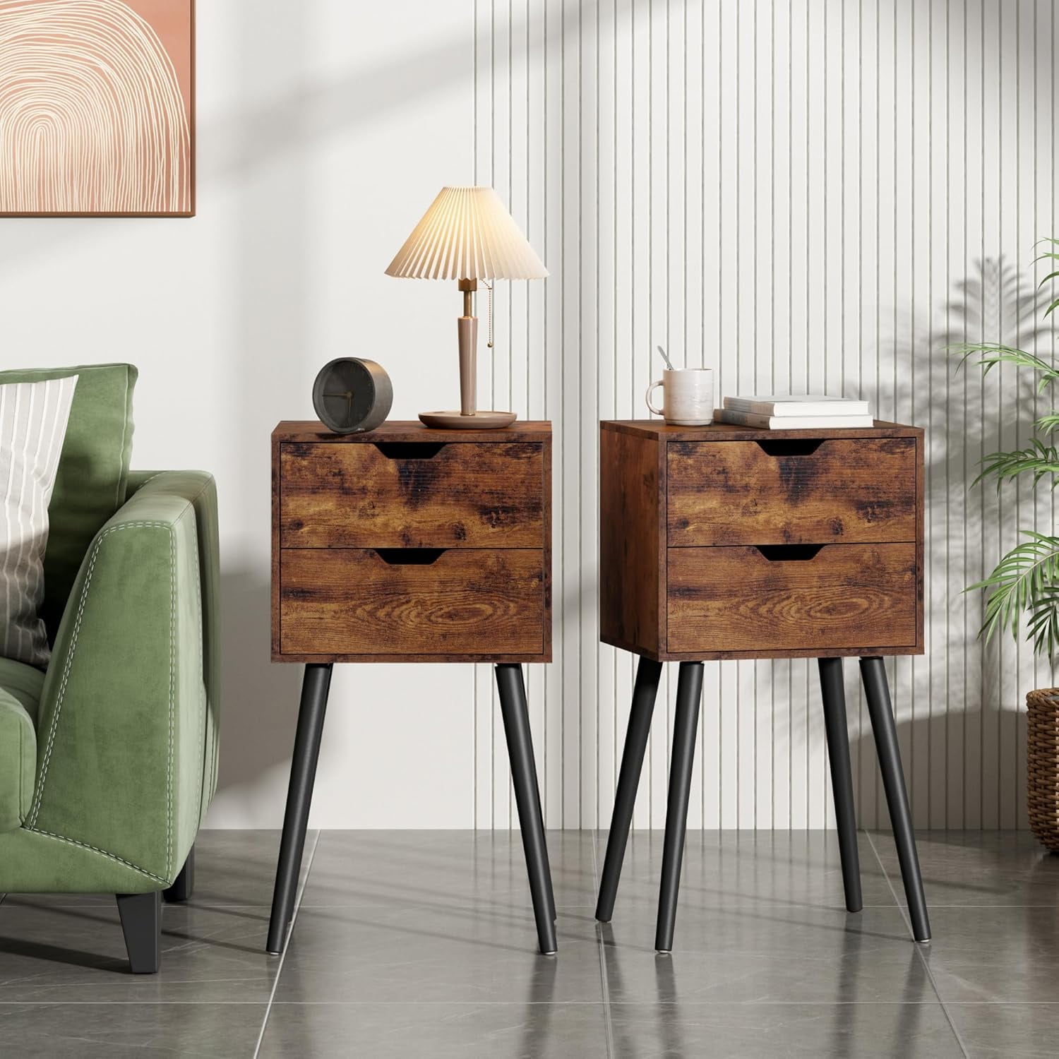 DreamyHM Nightstands Set of 2, Night Stand with Drawers, Bedside Tables ...
