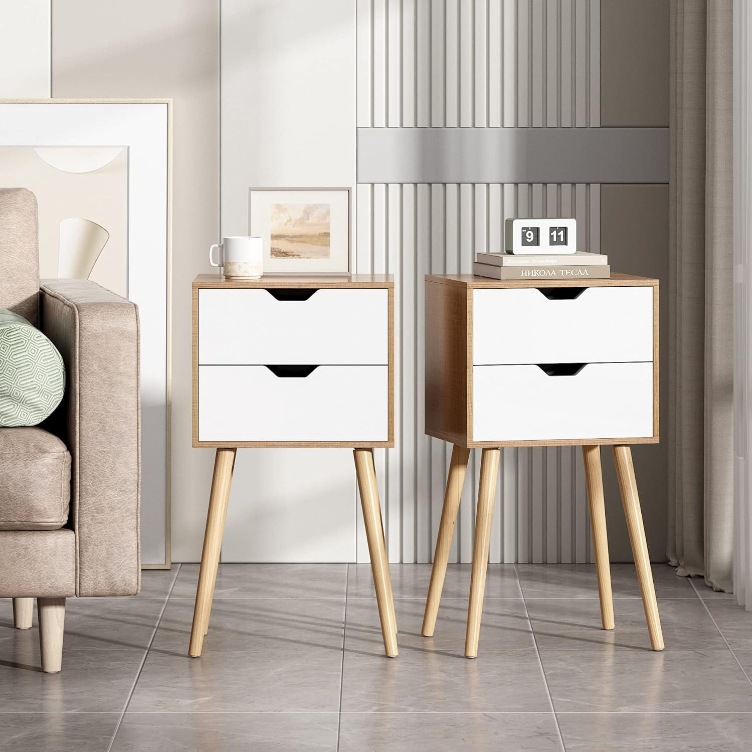 DreamyHM Nightstands Set of 2, Night Stand with Drawers, Bedside Tables ...