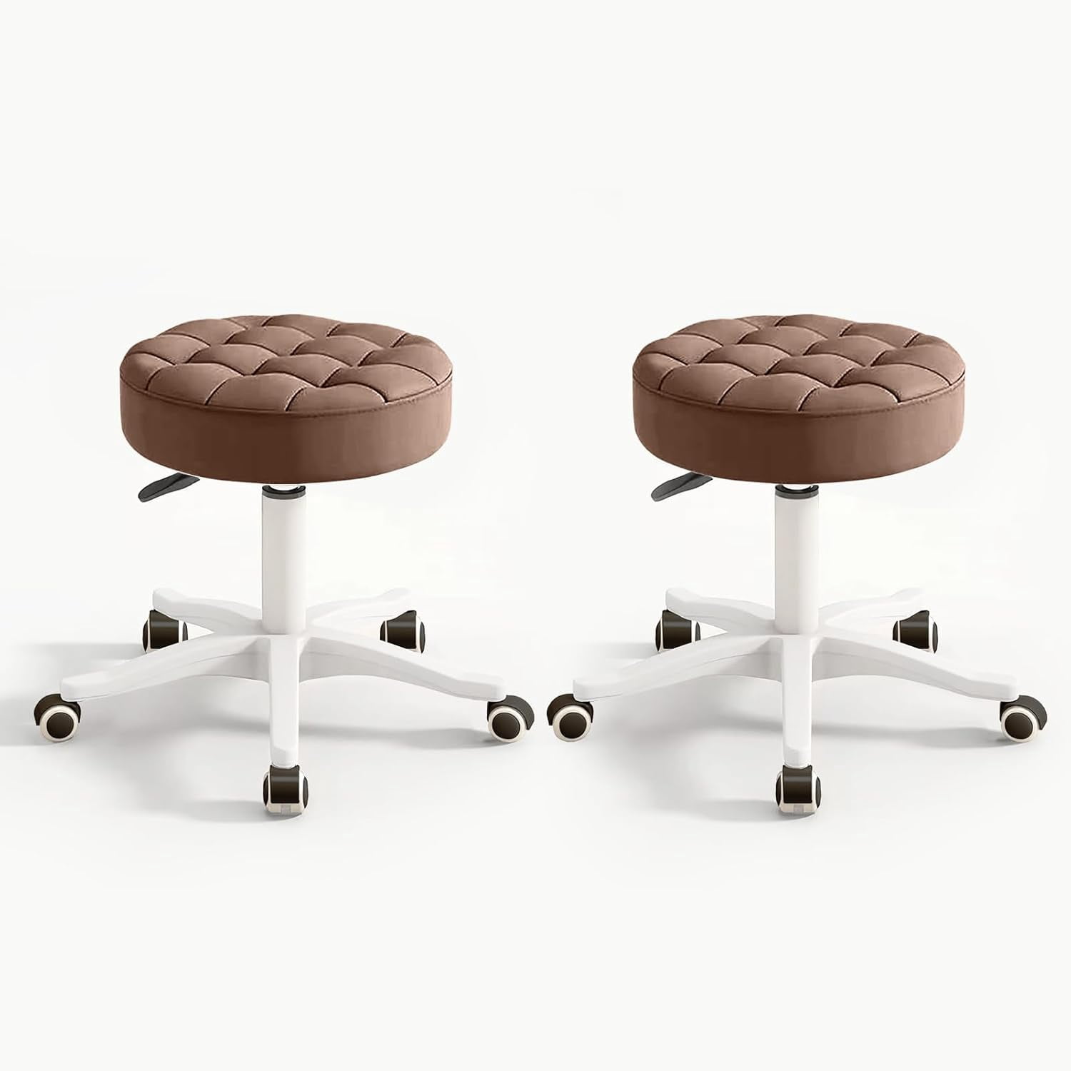DreamyHM Small Chair Round Rolling Stool with Wheels PU Leather Height ...