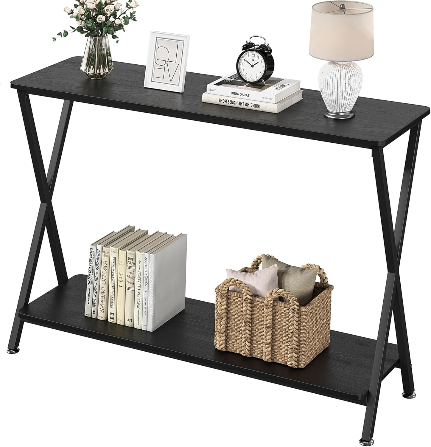 DreamyHM Small Entryway Table, Narrow Hallway Table, 2-Tier Industrial ...