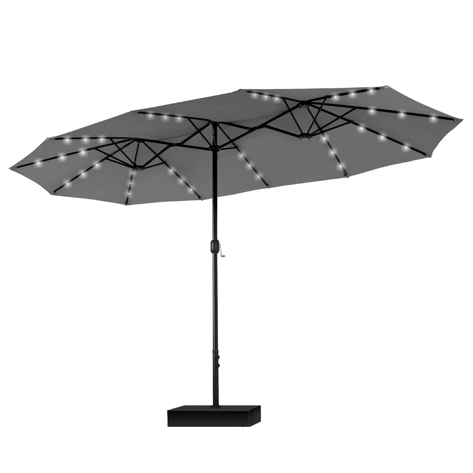 DreamyTrendy 15ft Large Patio Umbrella with Base & Solar Lights, Double ...