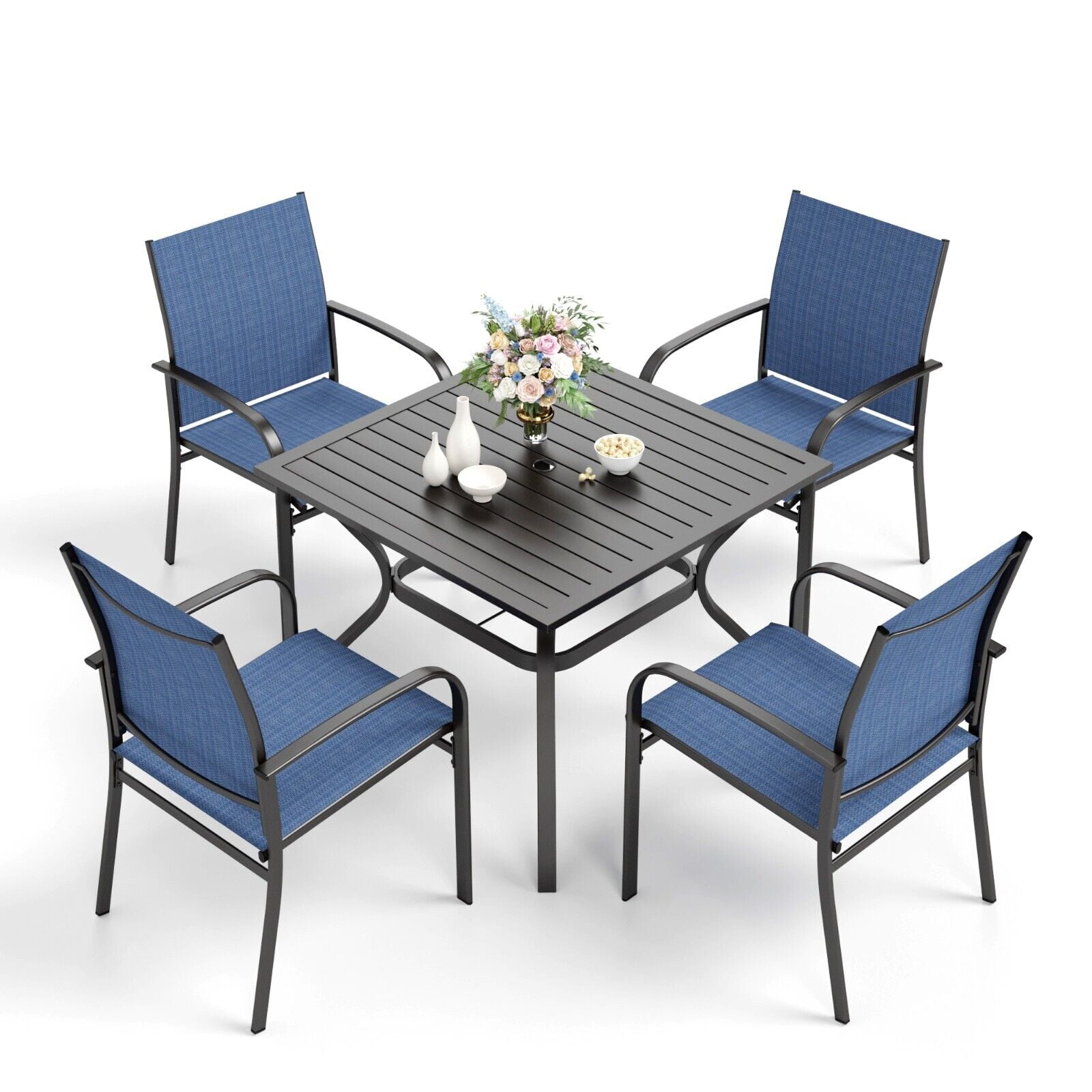 DreamyTrendy 5 Piece Patio Dining Set for 4, 37”x37” Square Table with ...