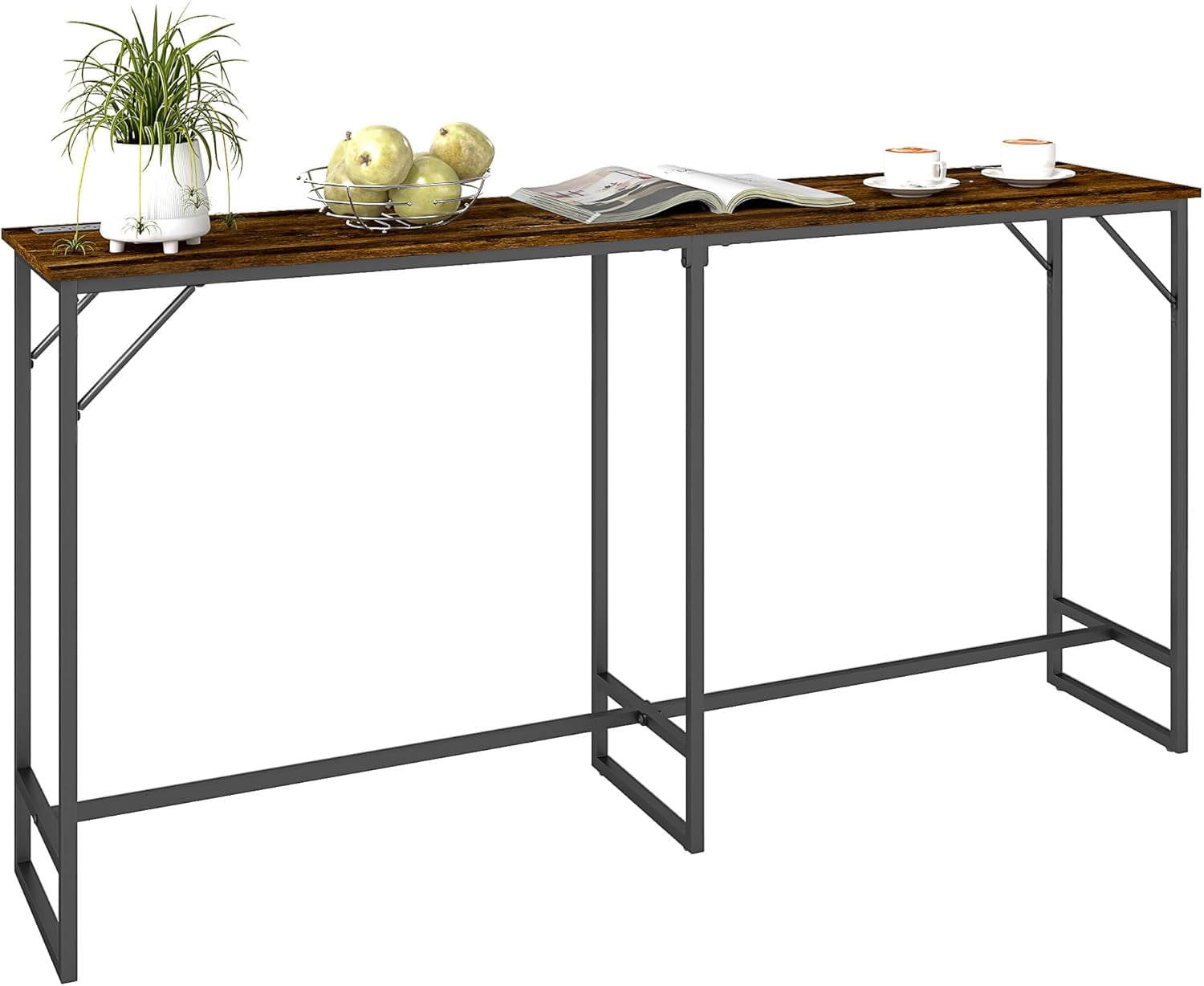 DreamyTrendy 70" Long Bar Table with Charging Station, Industrial Style ...