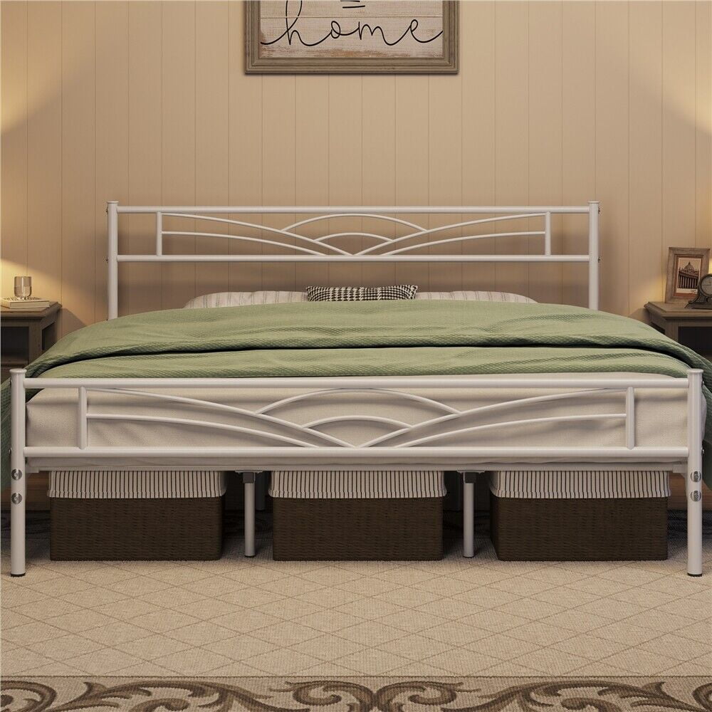 DreamyTrendy Full Size Bed Frames Metal Platform Bed Mattress ...