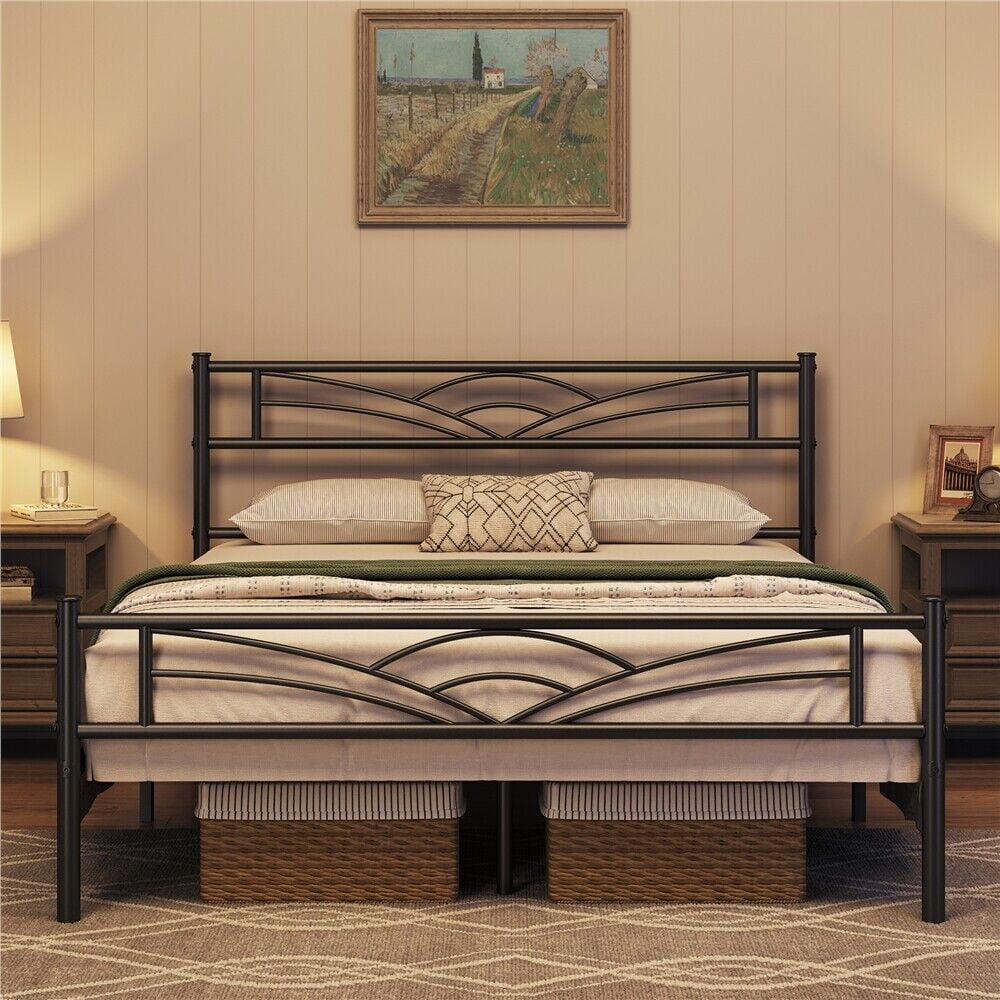 DreamyTrendy Full Size Bed Frames Metal Platform Bed Mattress ...