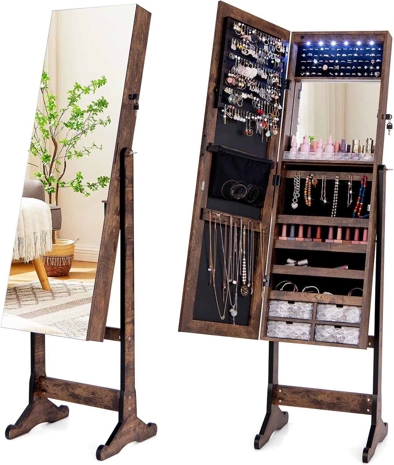 DreamyTrendy Jewelry Armoire Cabinet with Full Length Mirror, 6 LEDs ...