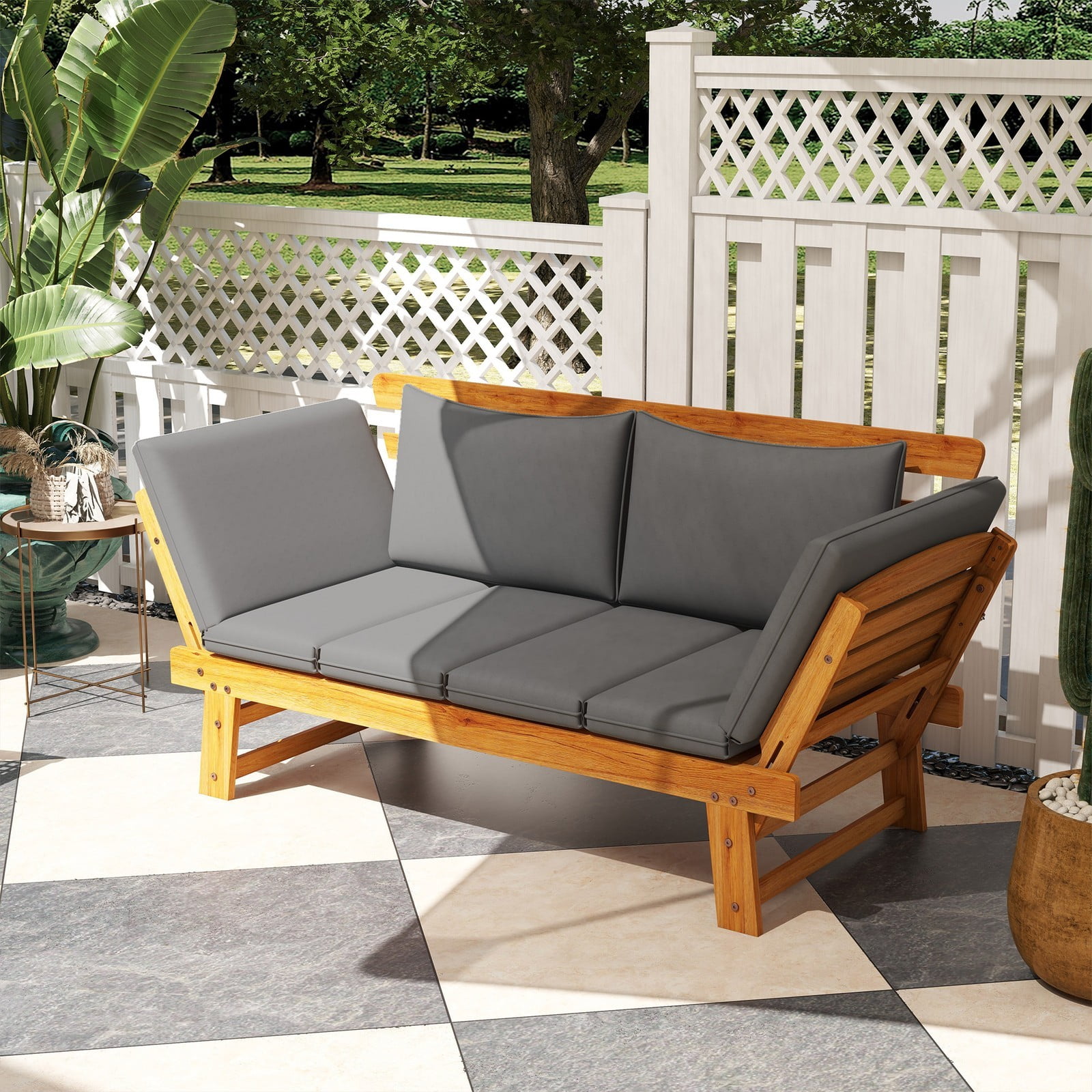 DreamyTrendy Outdoor Couch Acacia Wood Patio Couch with Adjustable ...