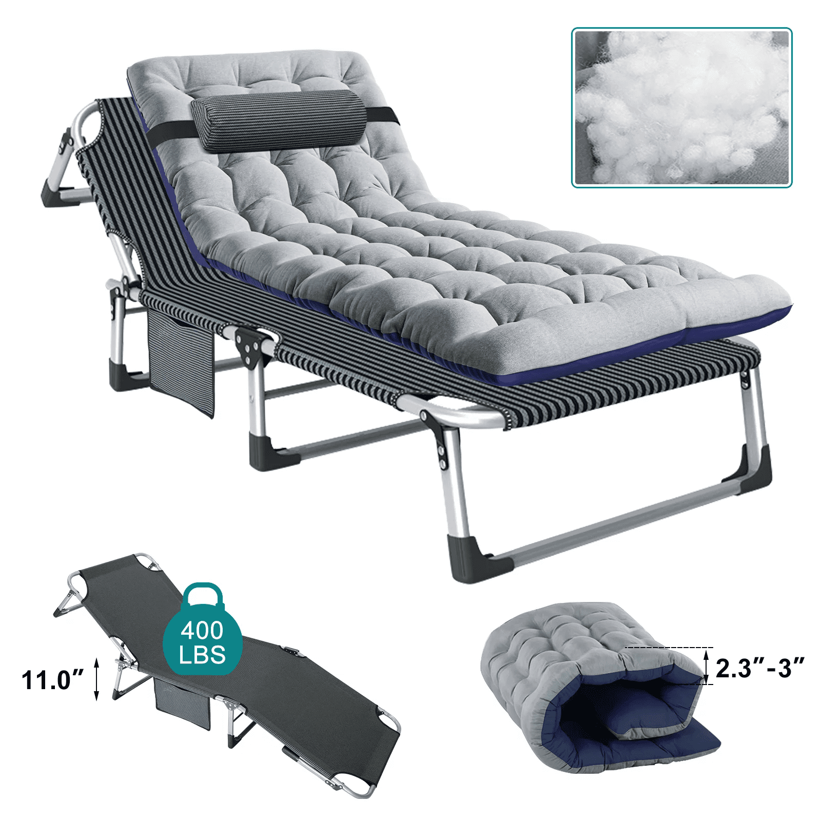 DreamyTrendy Portable Folding Camping Cot, Oversize 28.7in Adjustable 5 ...