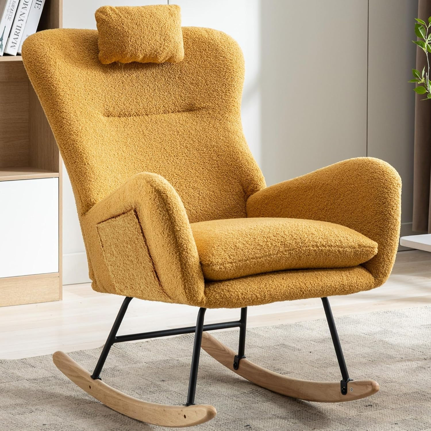 DreamyTrendy Rocking Chair Nursery, Teddy Upholstered Glider Rocker ...