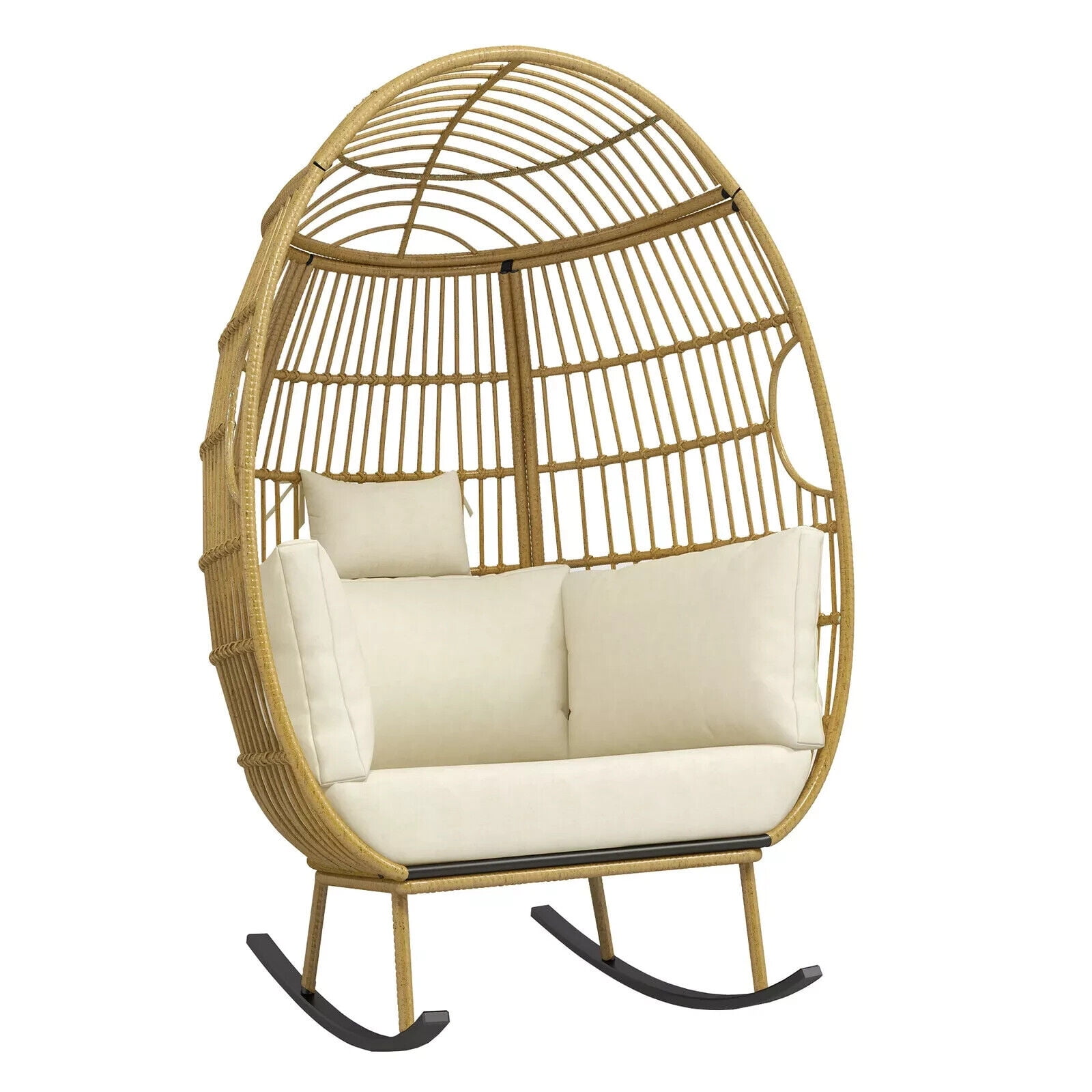 DreamyTrendy Rocking Egg Chair Outdoor, 370lbs Capacity Wicker Patio ...