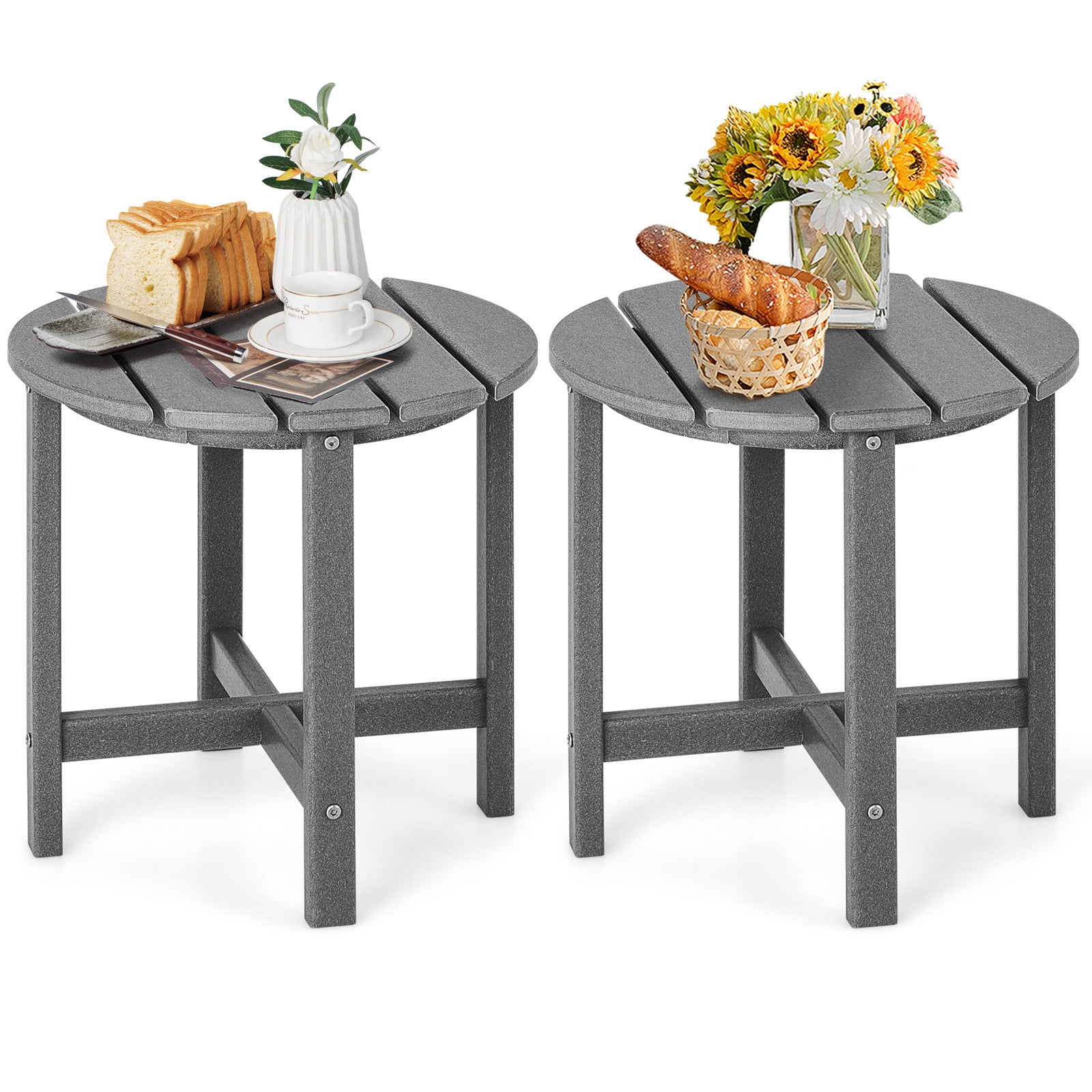 DreamyTrendy Round Outdoor Side Table, 18 Inch Weather Resistant HDPE ...