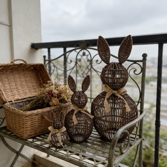 Dreamyjuly Handwoven Rattan Easter Bunny Tabletop Ornament, Rustic ...