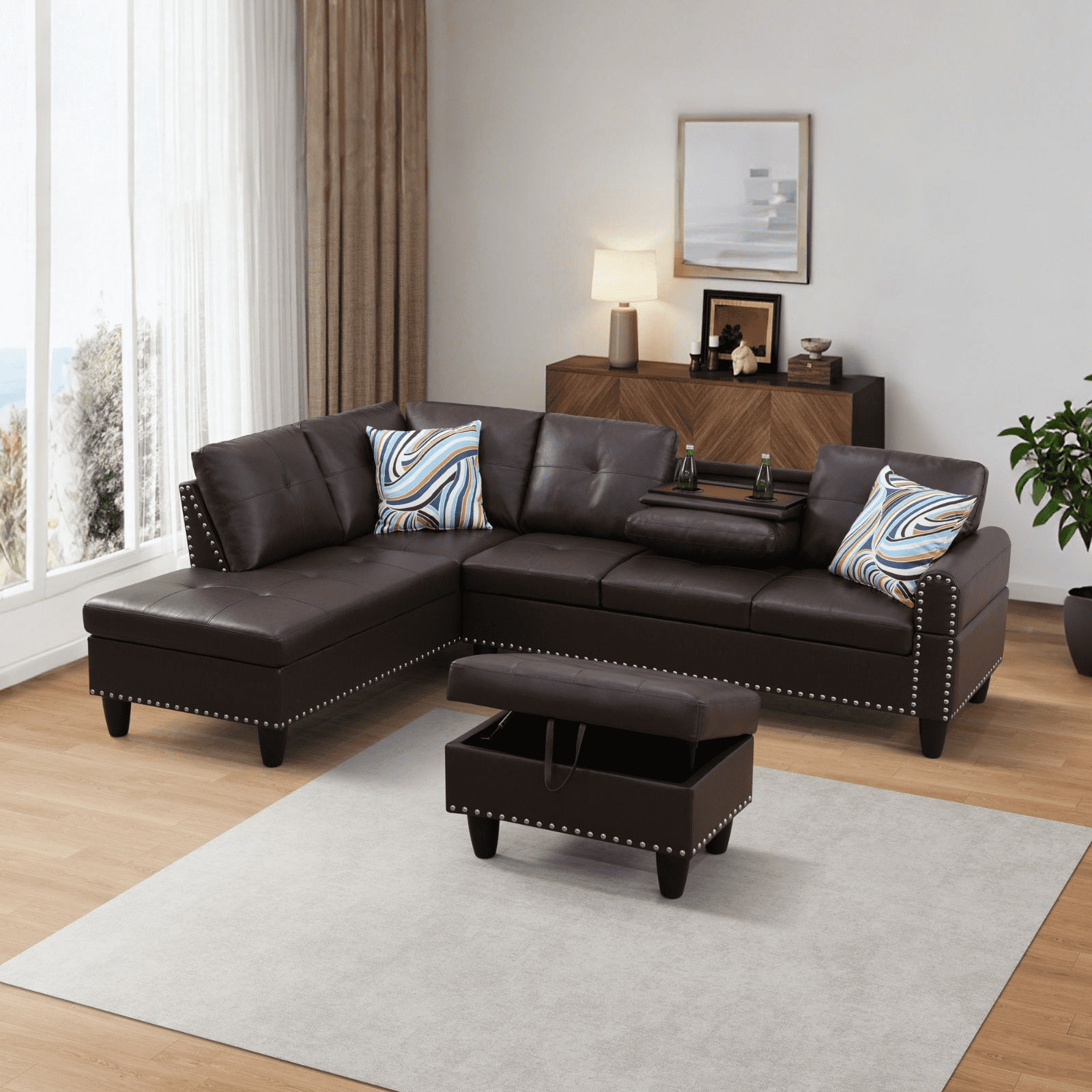 Dreamzie Flippable Backrest Sectional Sofa Set, L-Shaped Faux Leather ...