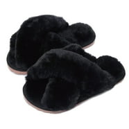 Ginisom Girls Fuzzy Slippers Kids Open Toe Cross Band Fluffy House ...