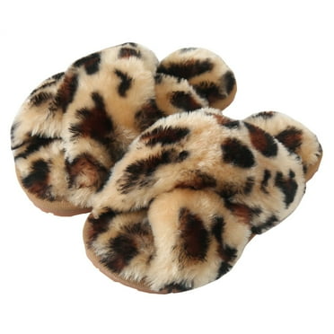 Ginisom Girls Fuzzy Slippers Kids Open Toe Cross Band Fluffy House ...