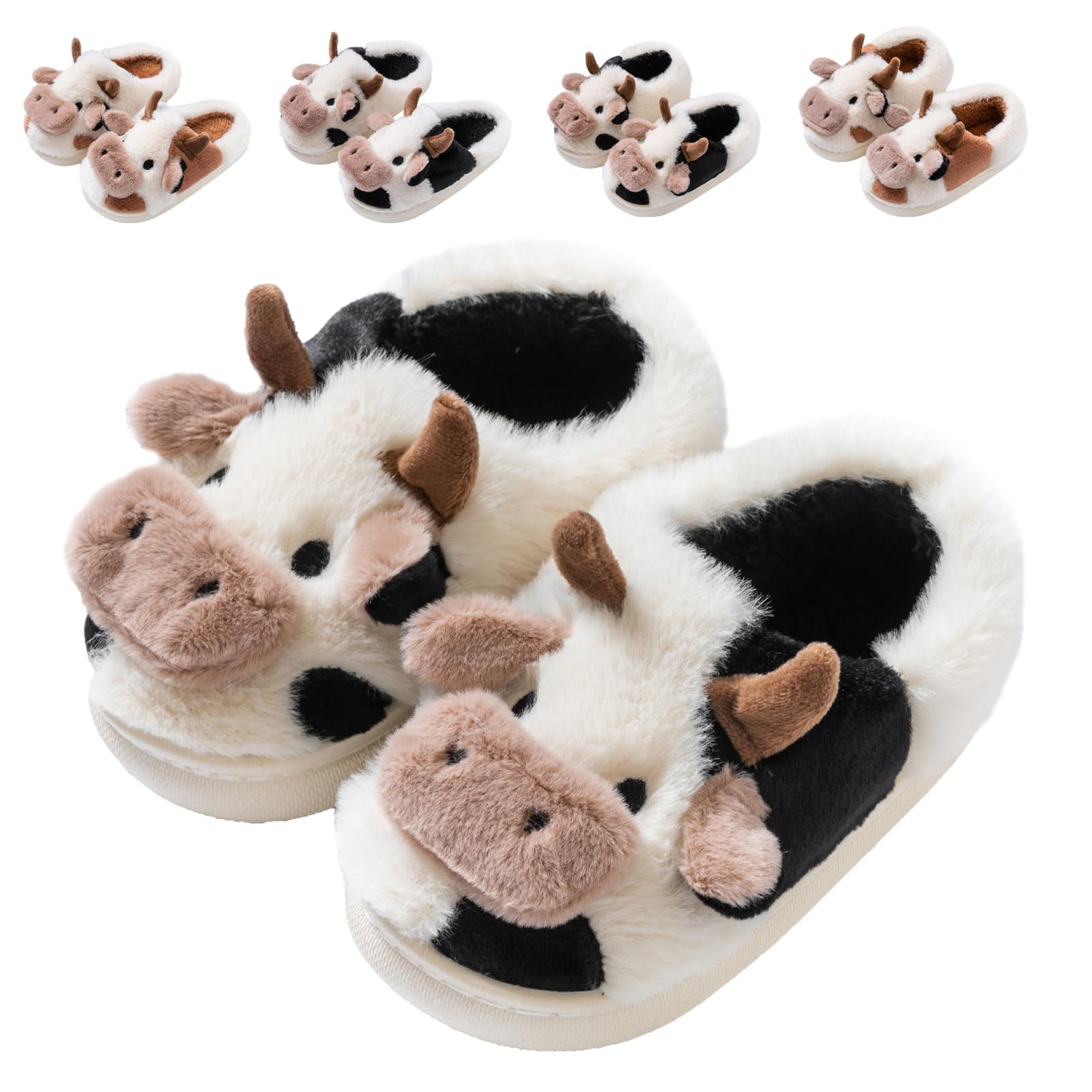 Drecage Toddler Boys Girls Cute Cow Slippers Kids Non-Slip Fuzzy House ...