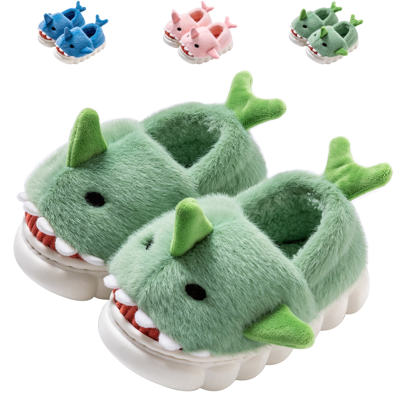 Drecage Toddler Boys Girls Cute Shark Slippers Kids Non-Slip Fuzzy ...
