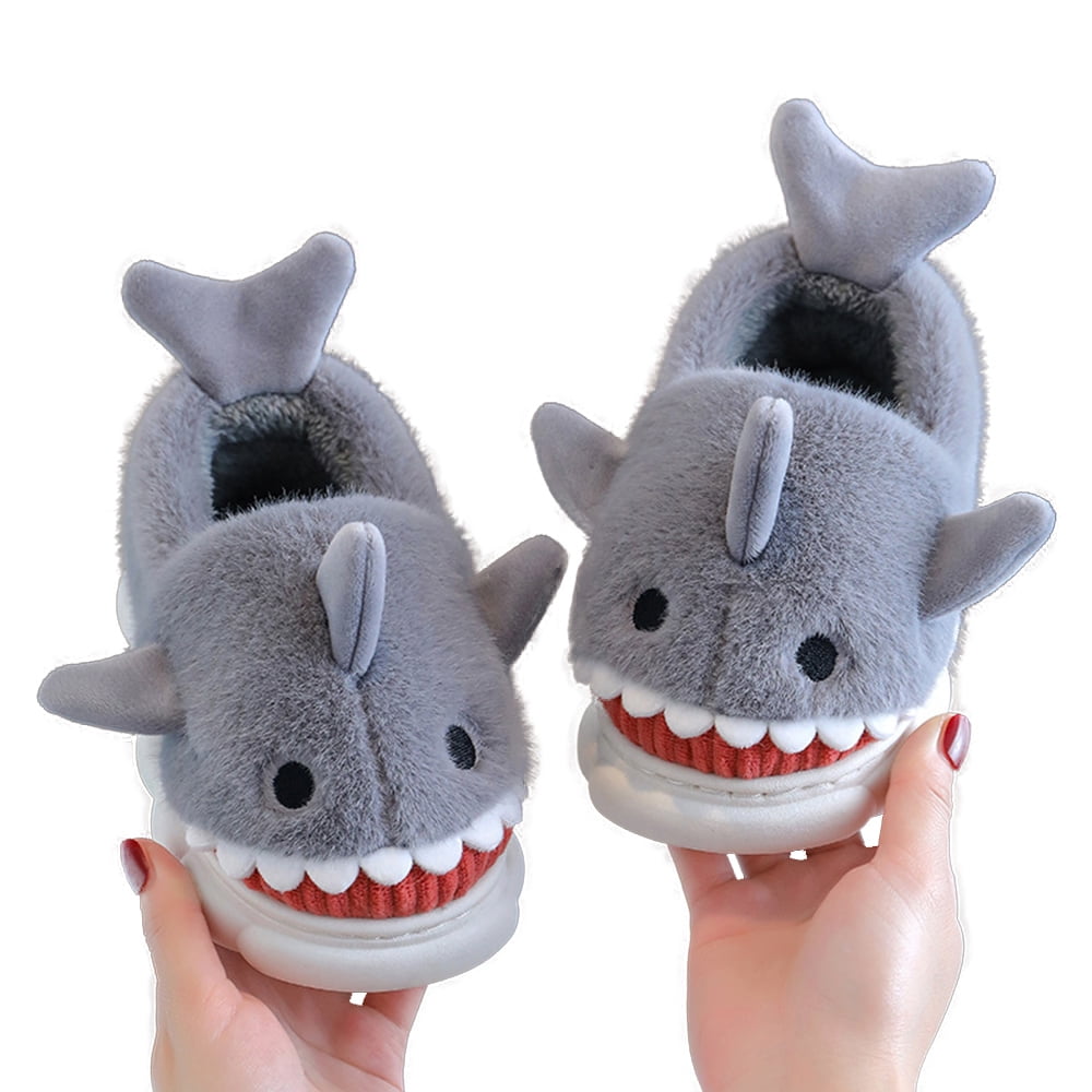 Drecage Toddler Boys Girls Cute Shark Slippers Kids Non-Slip Fuzzy House Bedroom Slippers ...