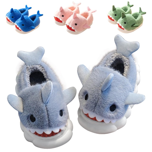 Drecage Toddler Boys Girls Cute Shark Slippers Kids Non-Slip Fuzzy ...