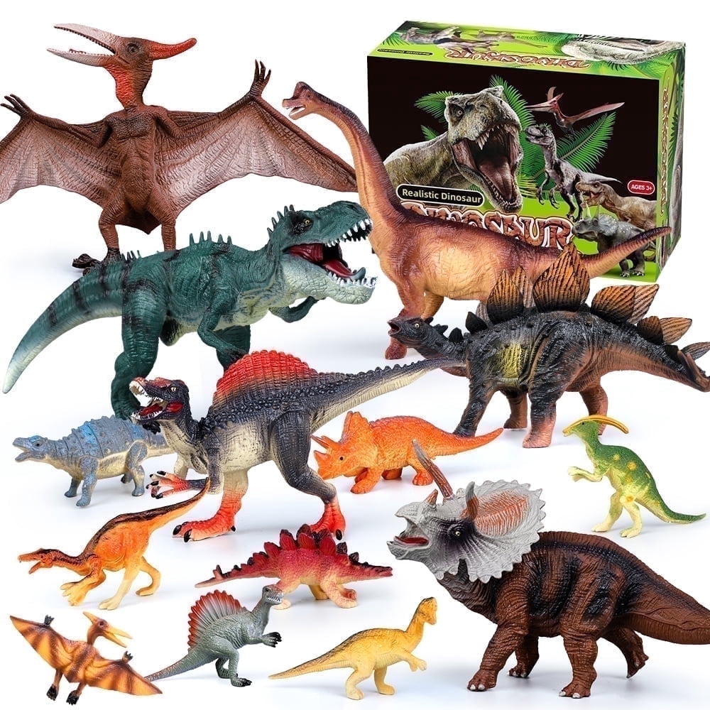 Drefirsa Realistic Dinosaur Action Figures Plastic Toy Set, 14 Pieces ...