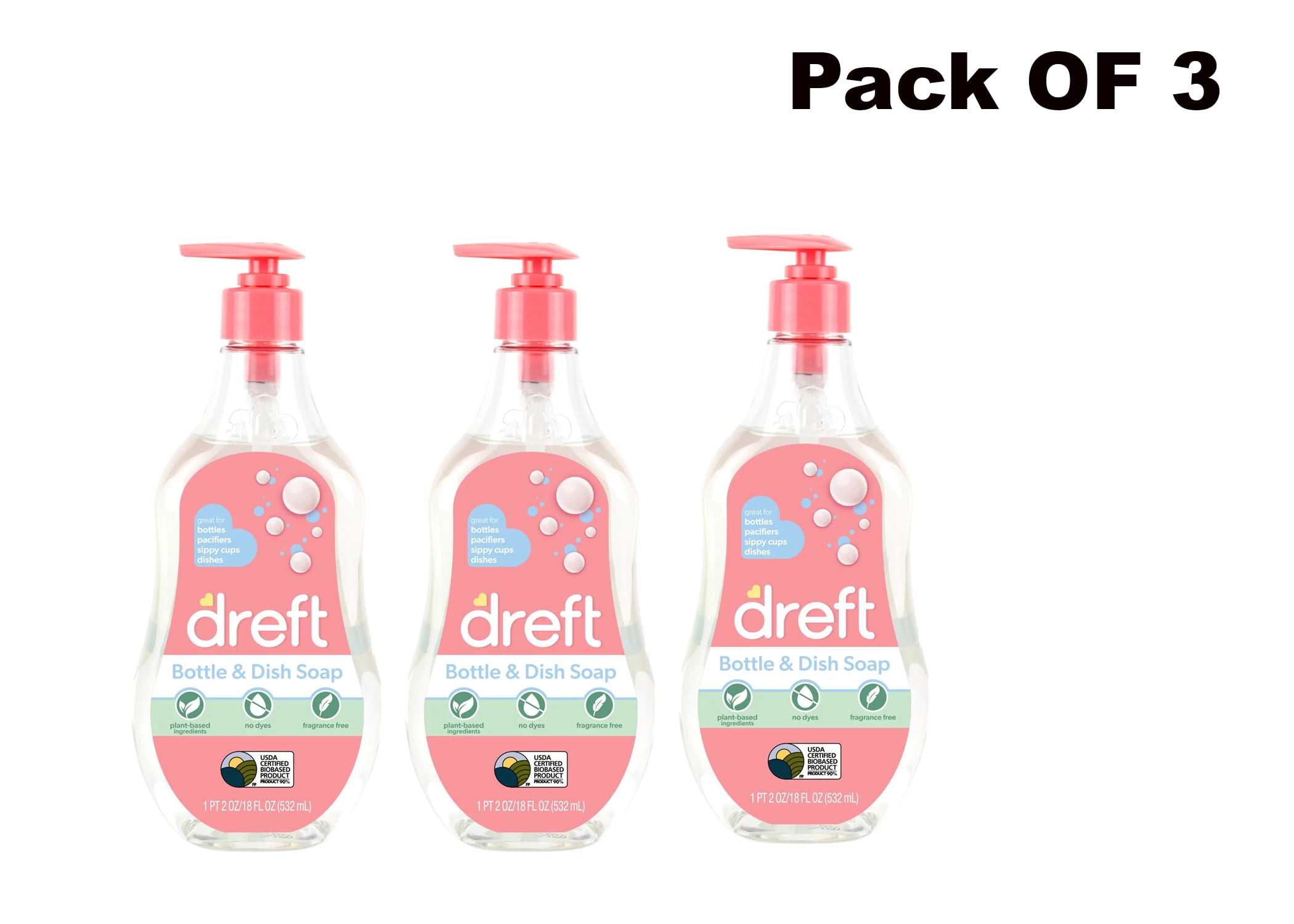 Dreft Gentle Plant-Based Baby Bottle and Dish Cleaner, Unscented Liquid ...