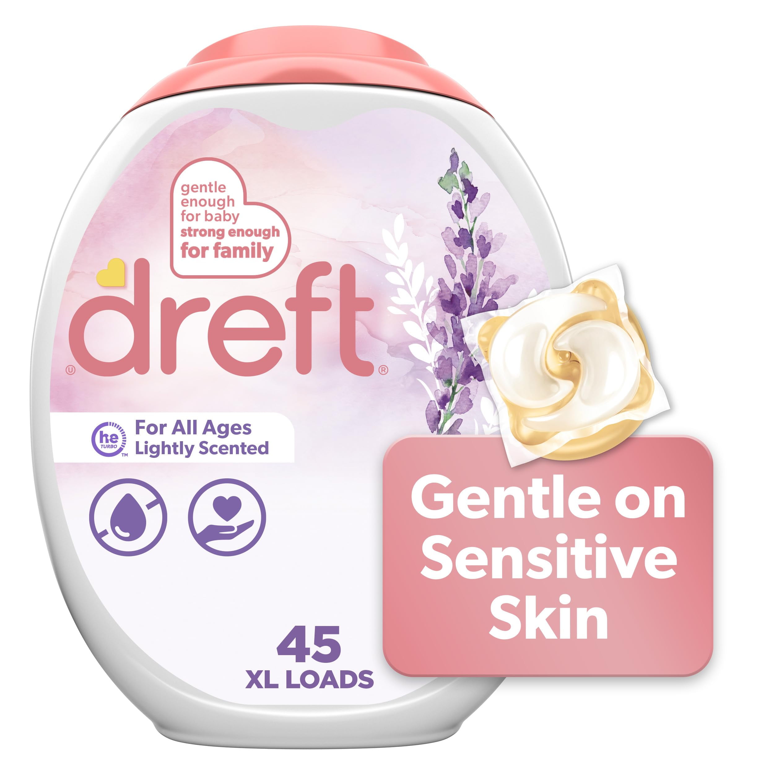 Dreft Laundry Detergent XL Pacs, Light Scent, Lavender, 45 Count ...