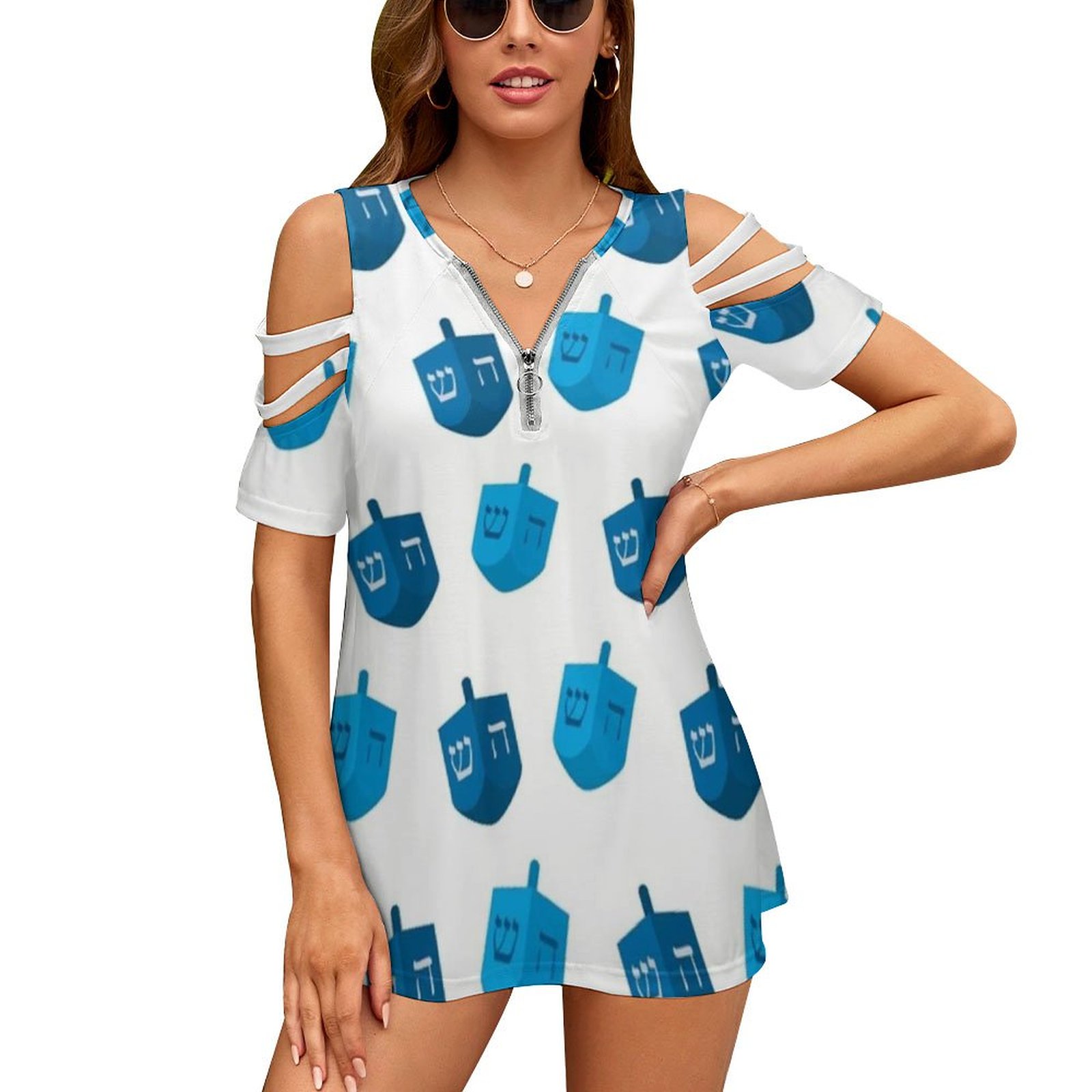 Dreidels-Hanukkah 2325 Women Print T Shirt Casual Off Shoulder Loose ...