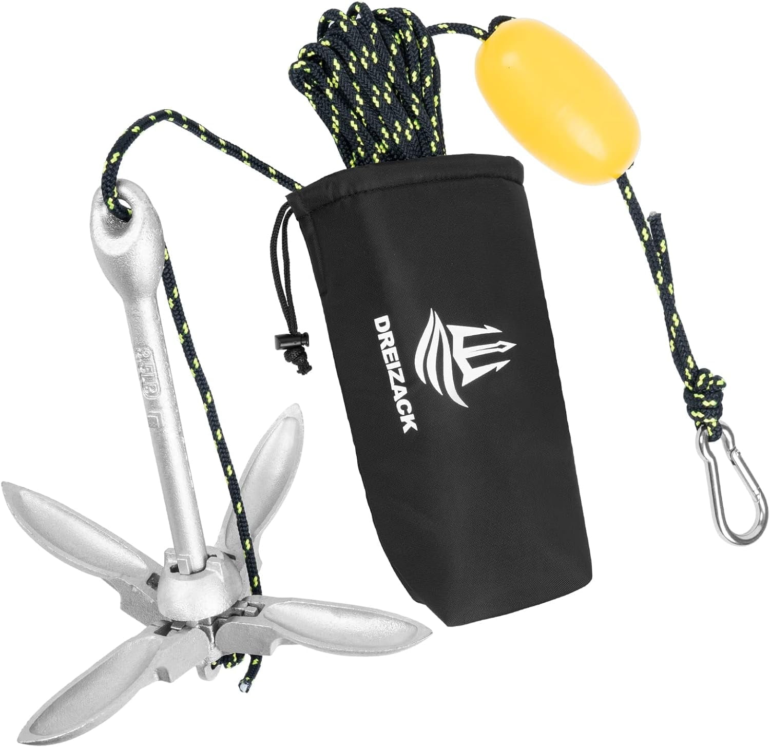 Dreizack Kayak Anchor Kit, 3.5 lb Folding Grapnel Boat Anchor Trolley Accessories with 40ft Rope ...