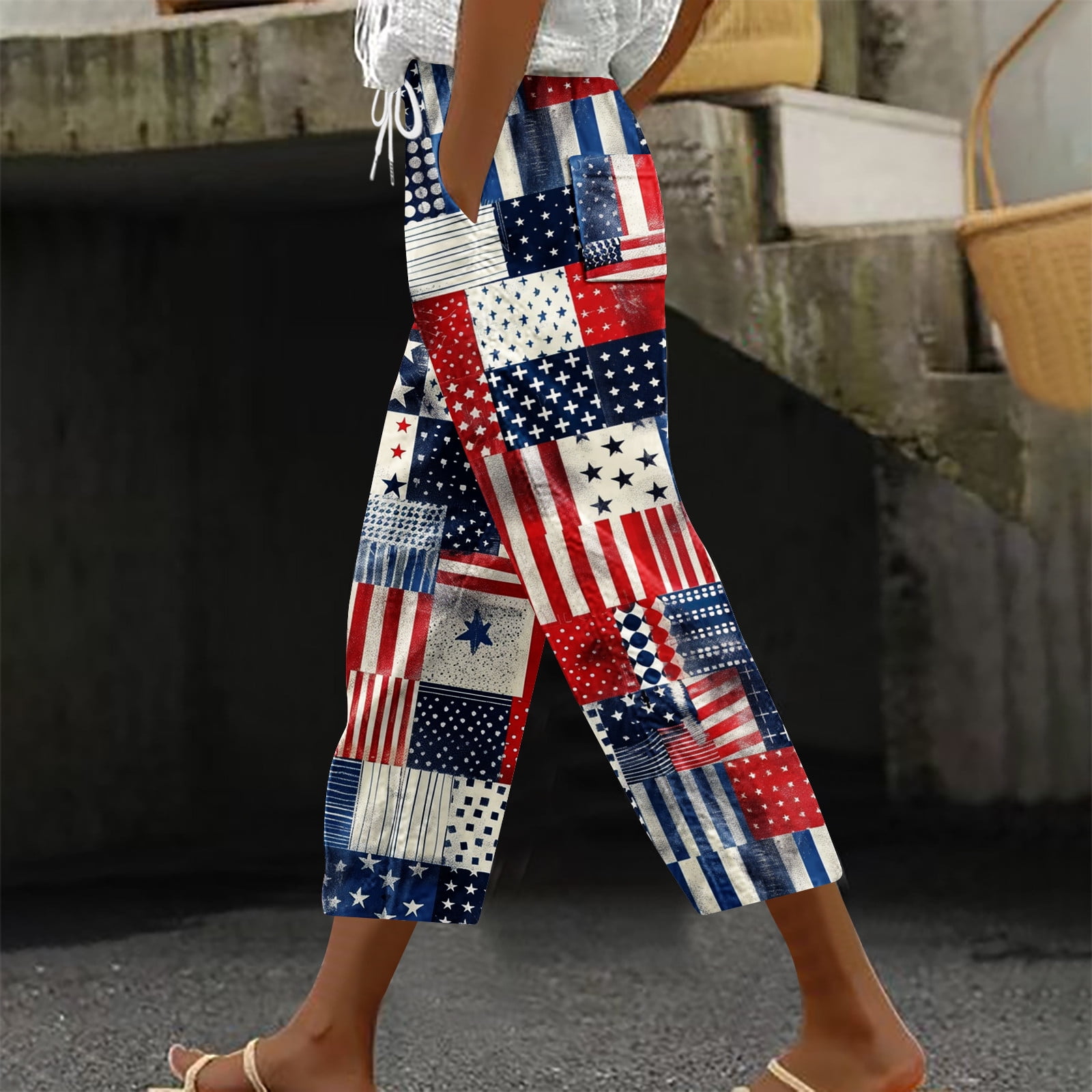 Dreluolixuan Capri Pants Women Wide Leg Pants Casual Loose Drawstring ...