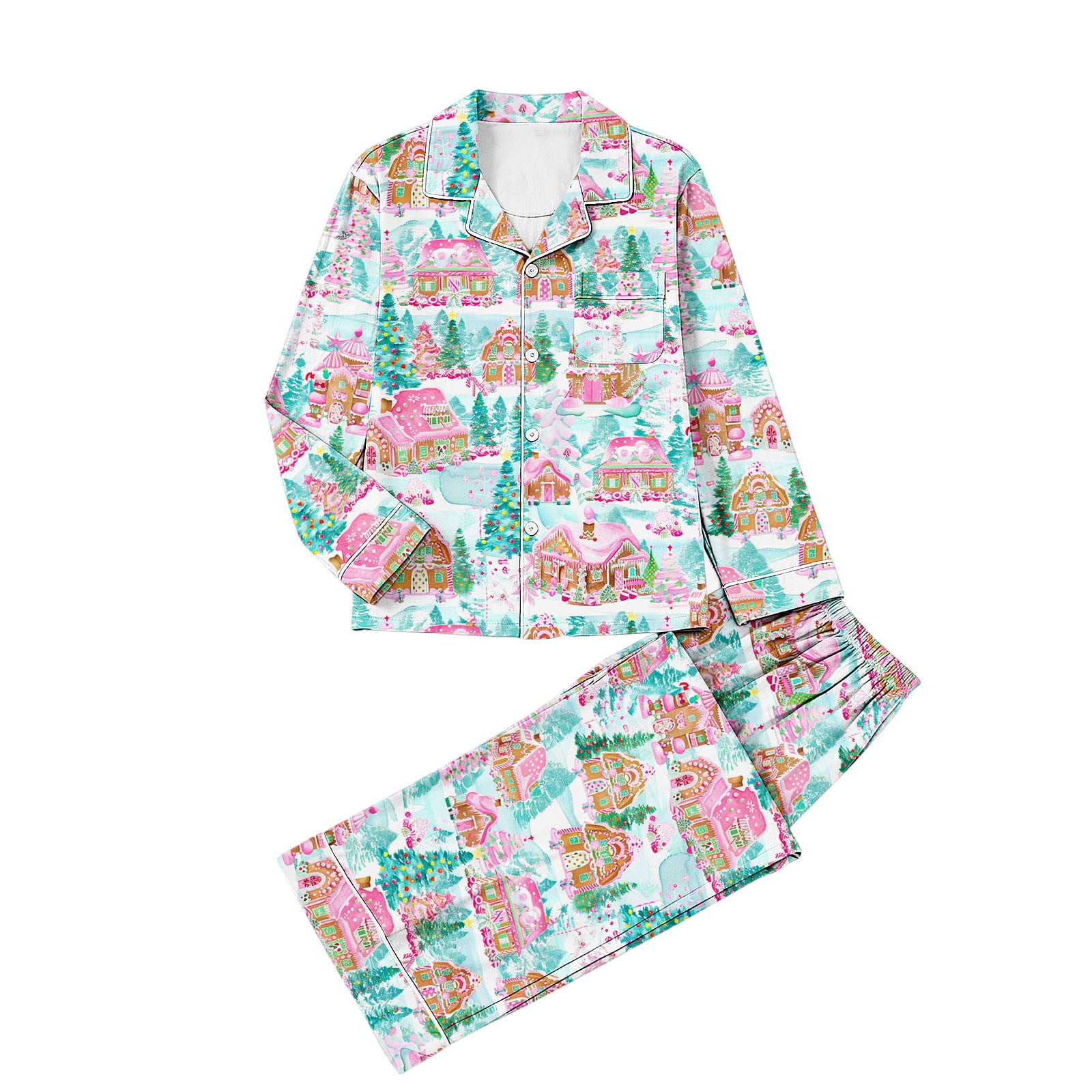 Dreluolixuan Christmas Womens Plus Size Pajamas Long Sleeve Collar Soft ...