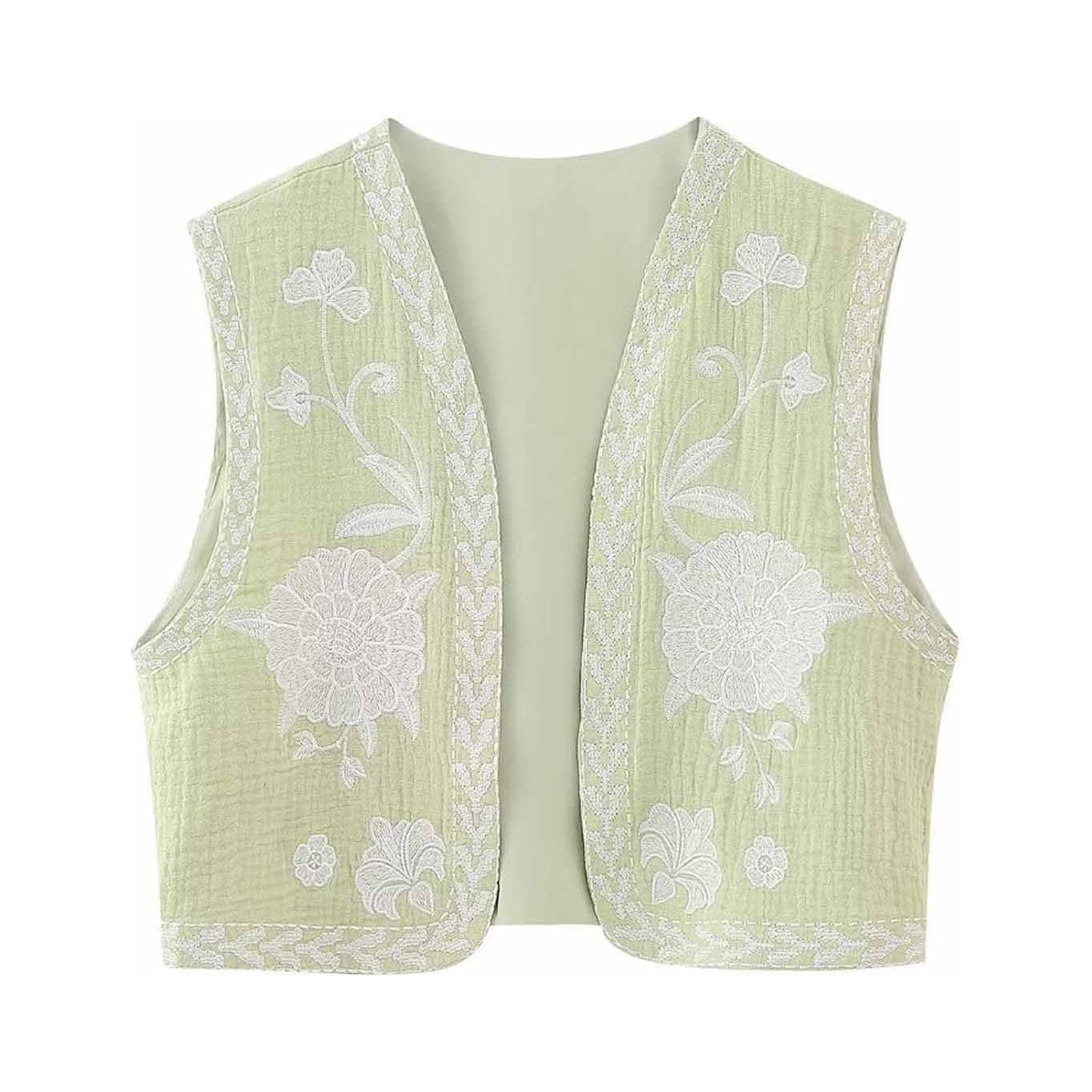 Dreluolixuan Embroidered Vest Tops Women Sleeveless Cardigan Crop Top ...