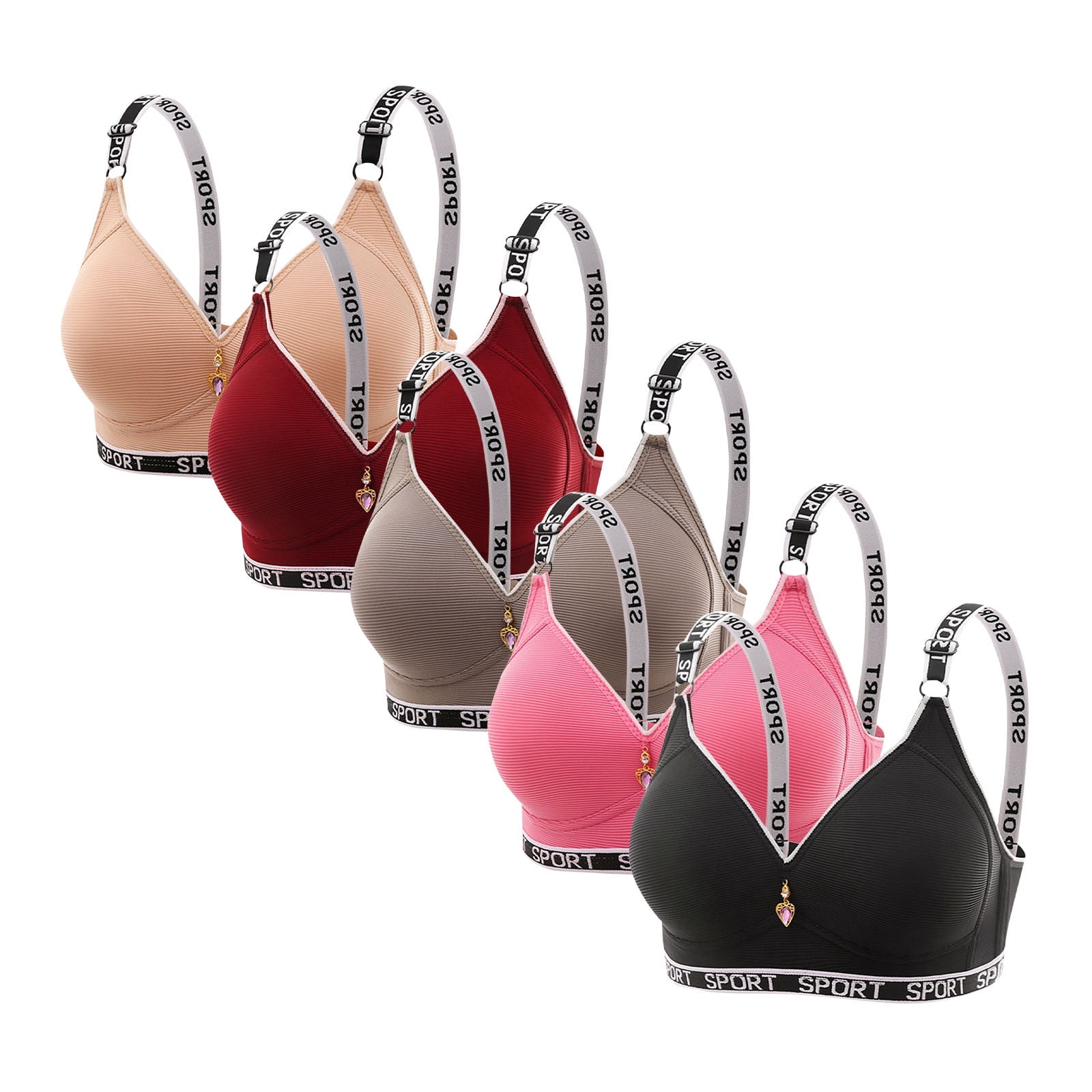 Dreluolixuan High Support Sports Bras for Women 5PC Wireless Bras Full ...
