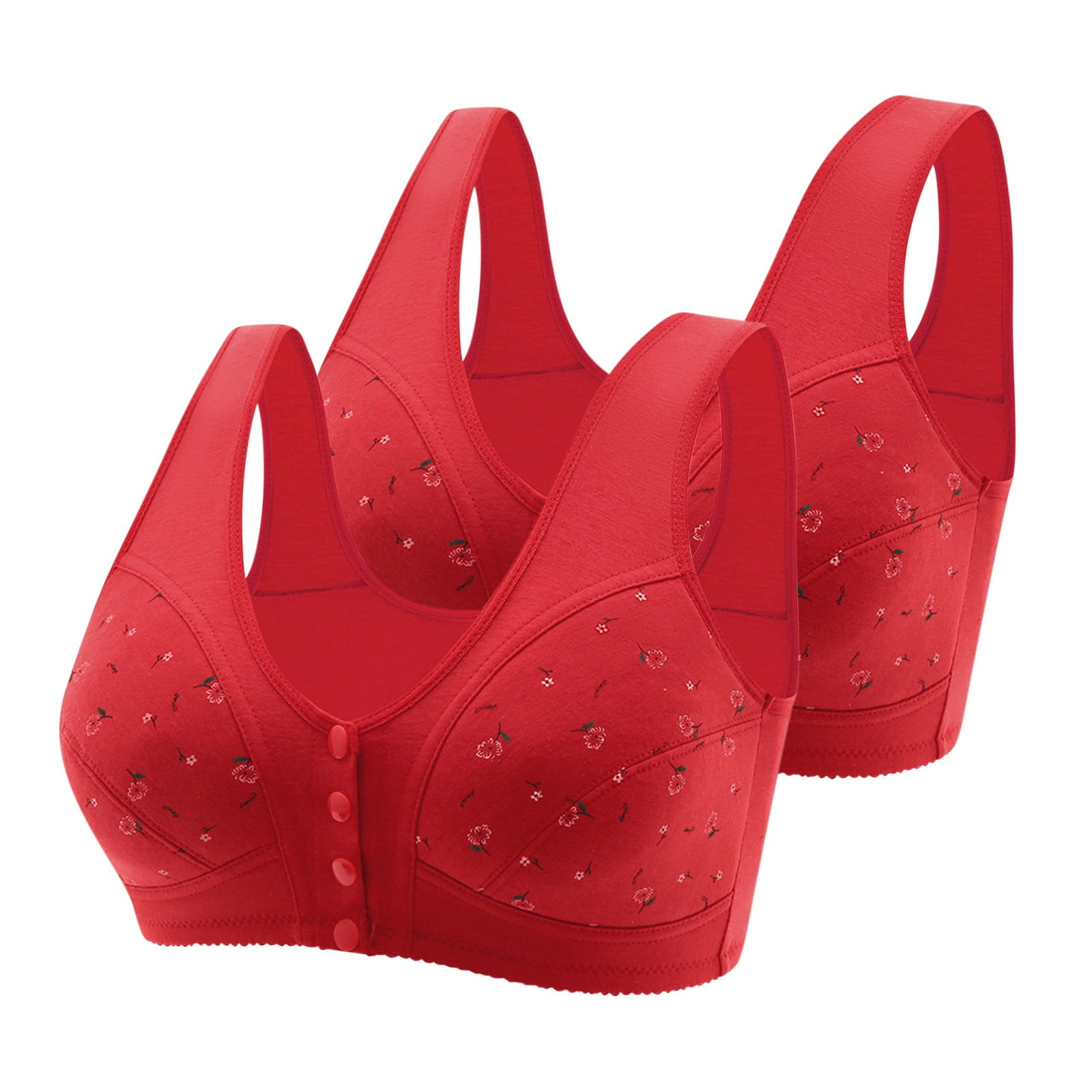 Dreluolixuan Plus Size Bras Front Closure 2pc Daisy Bra Front Snap Button Wirefree Bralettes