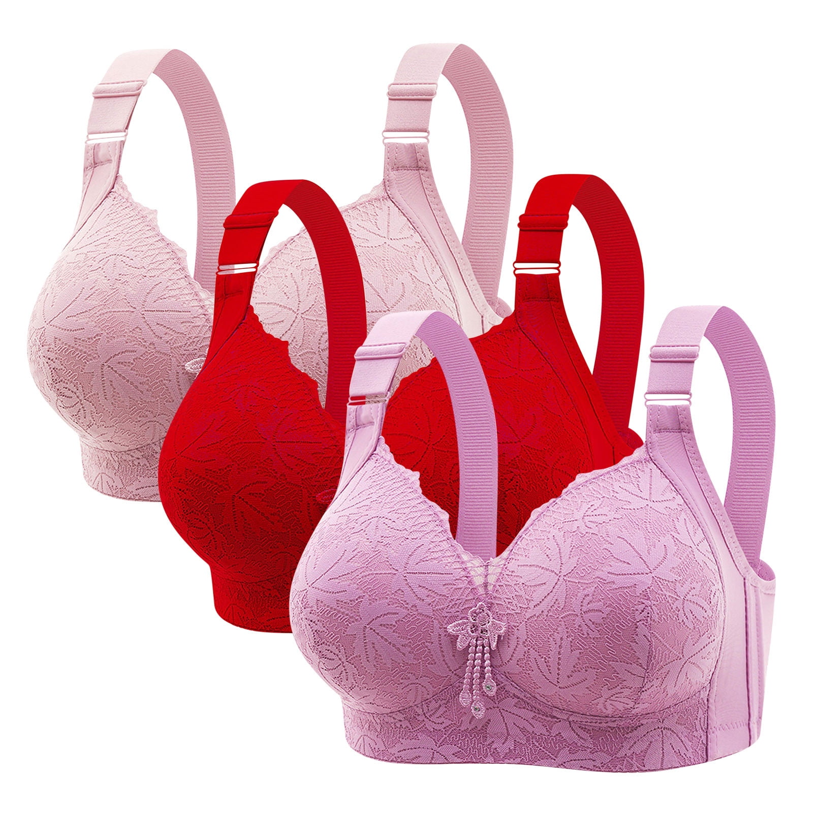 Dreluolixuan Sports Bras for Women Pack 3PC Plus Size Lace Wireless ...