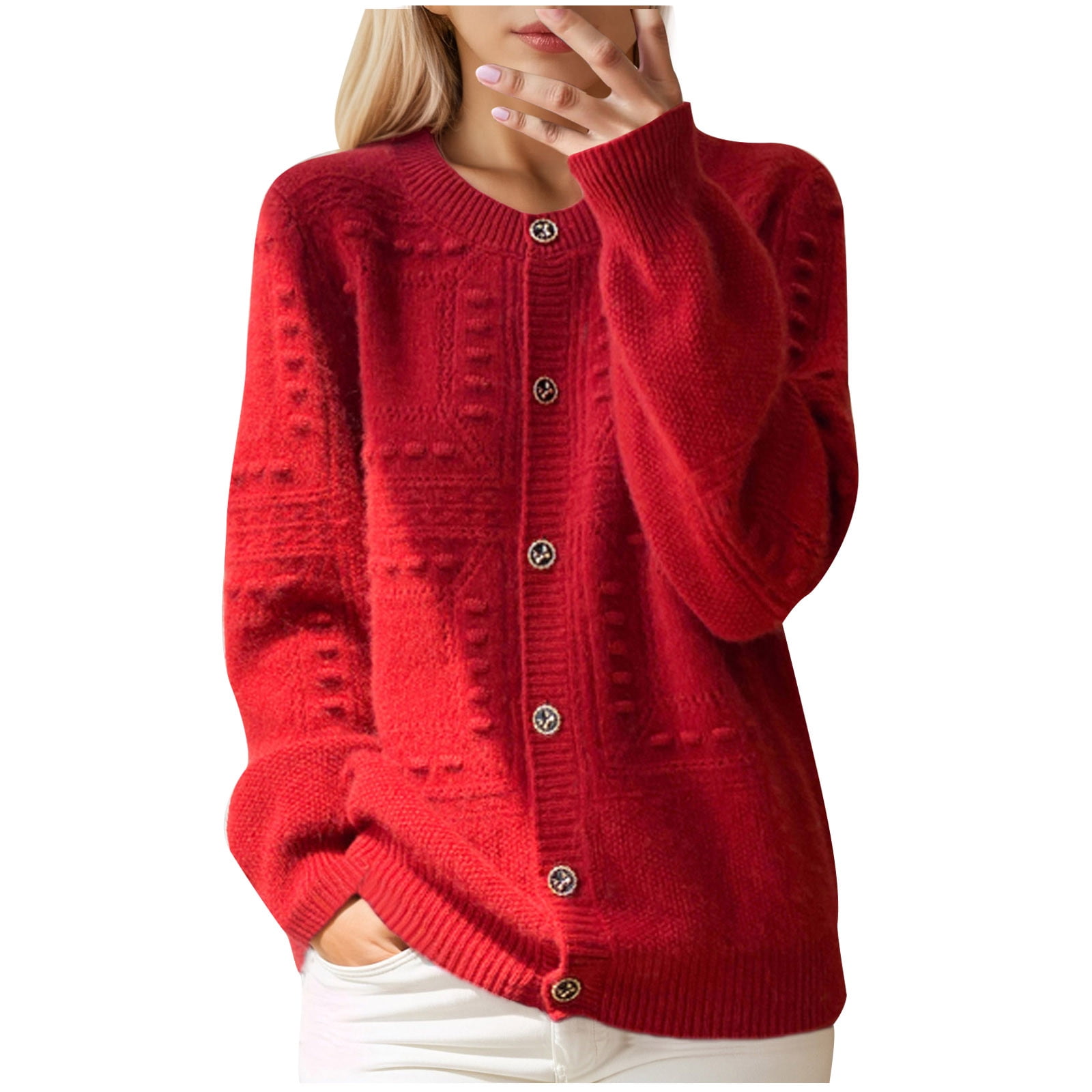 Dreluolixuan Sweaters for Women Trendy Crew Neck Warm CardiganPullover ...