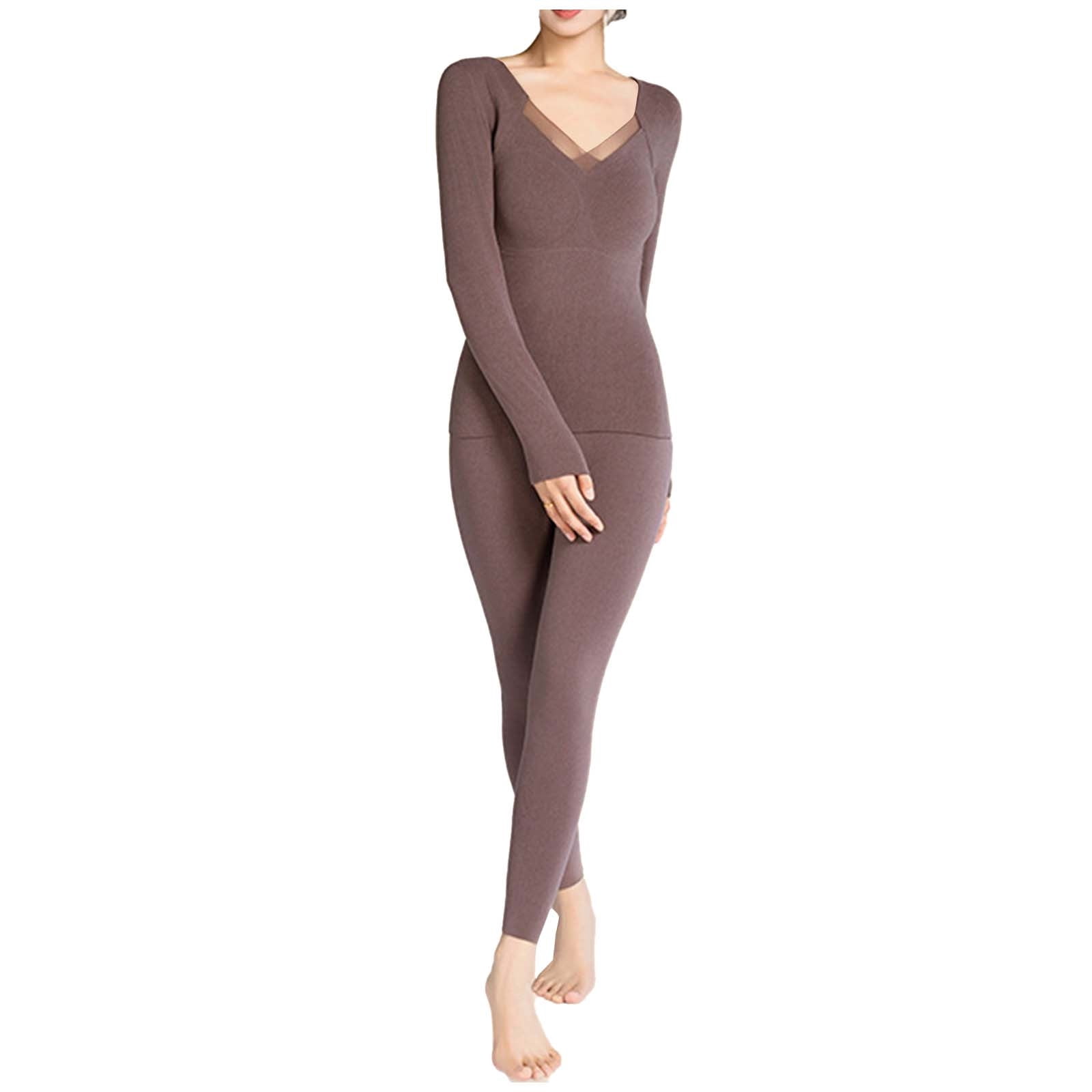 Dreluolixuan Thermal Underwear for Women Soft Long JohnsTight V Neck ...